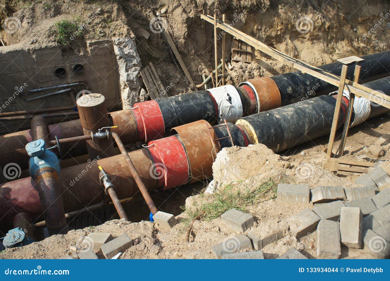 Construction Work. Workers. Pipe Laying. Repair of Communications Stock ...