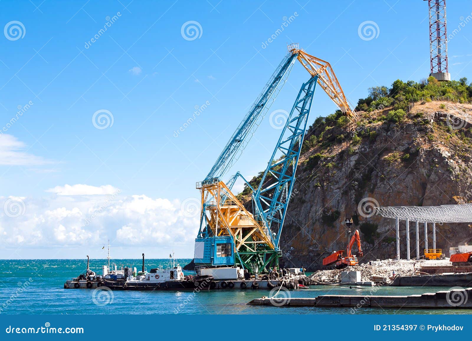 Construction work in port stock image. Image of machines - 21354397