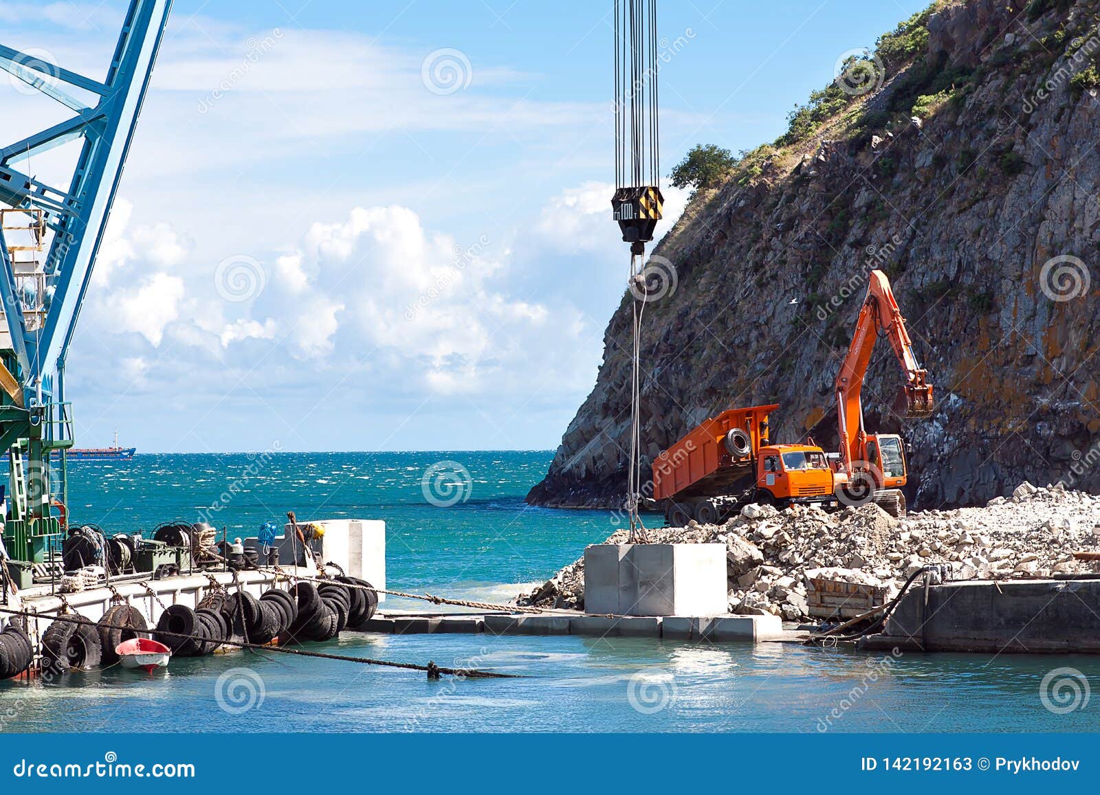 Construction work in port stock image. Image of built - 142192163