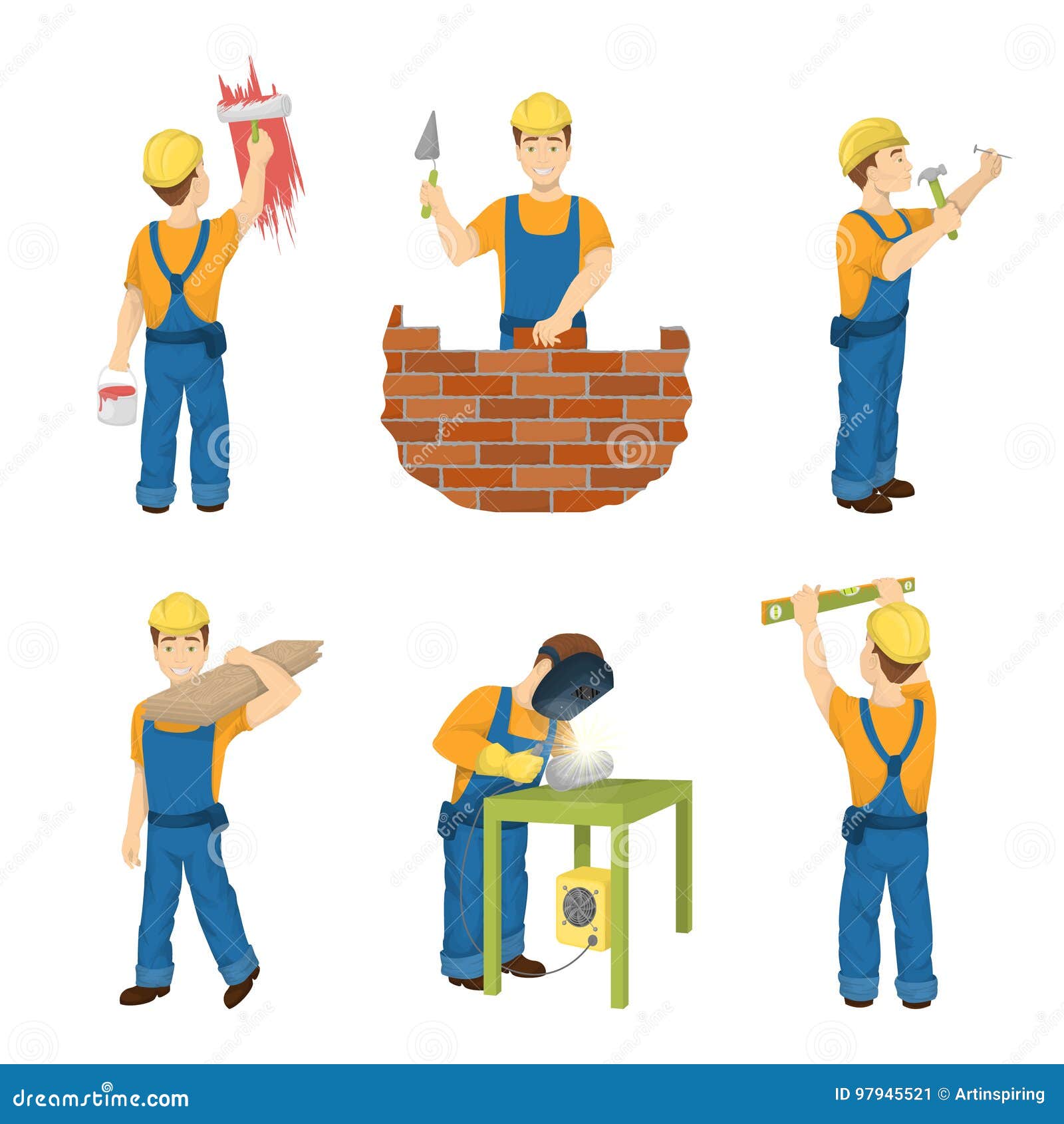 Construction work set. stock vector. Illustration of labourer - 97945521