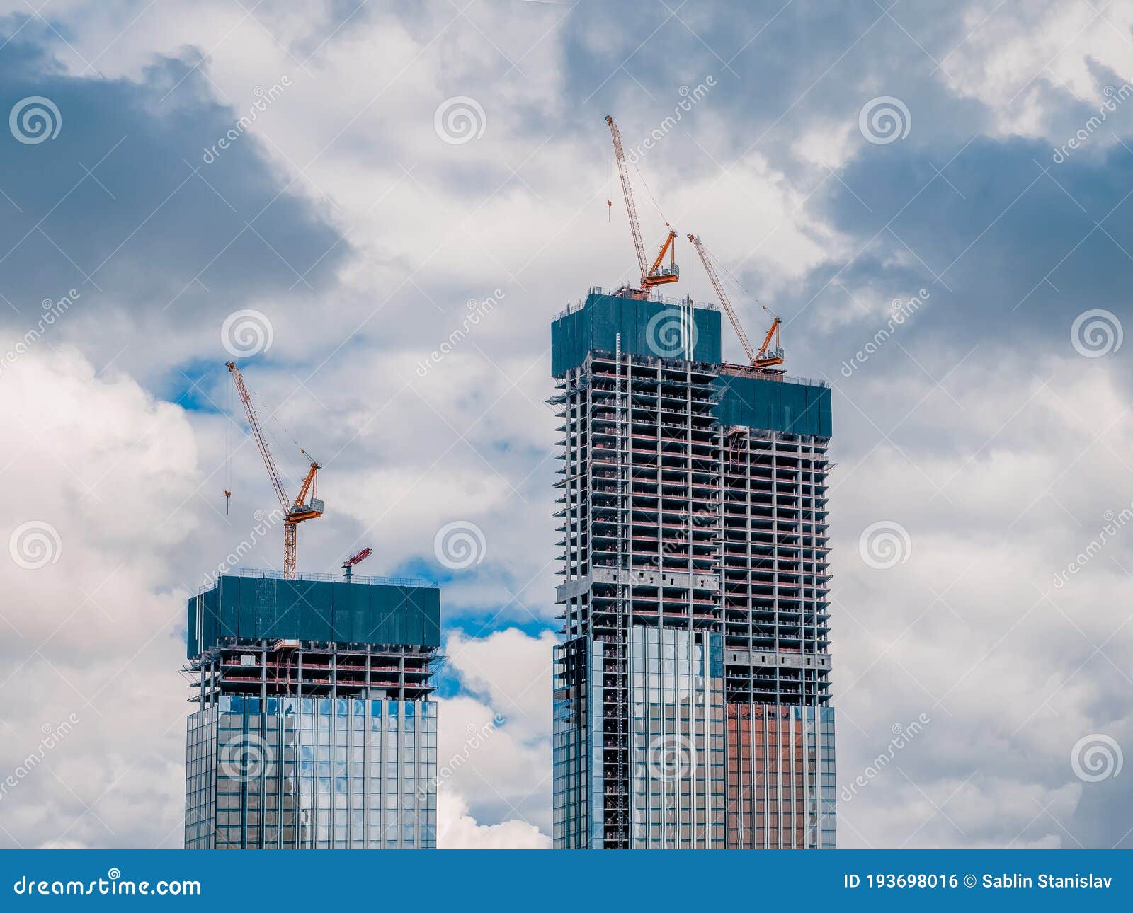 Construction Work Site and High Rise Building. High-rise Building Under ...
