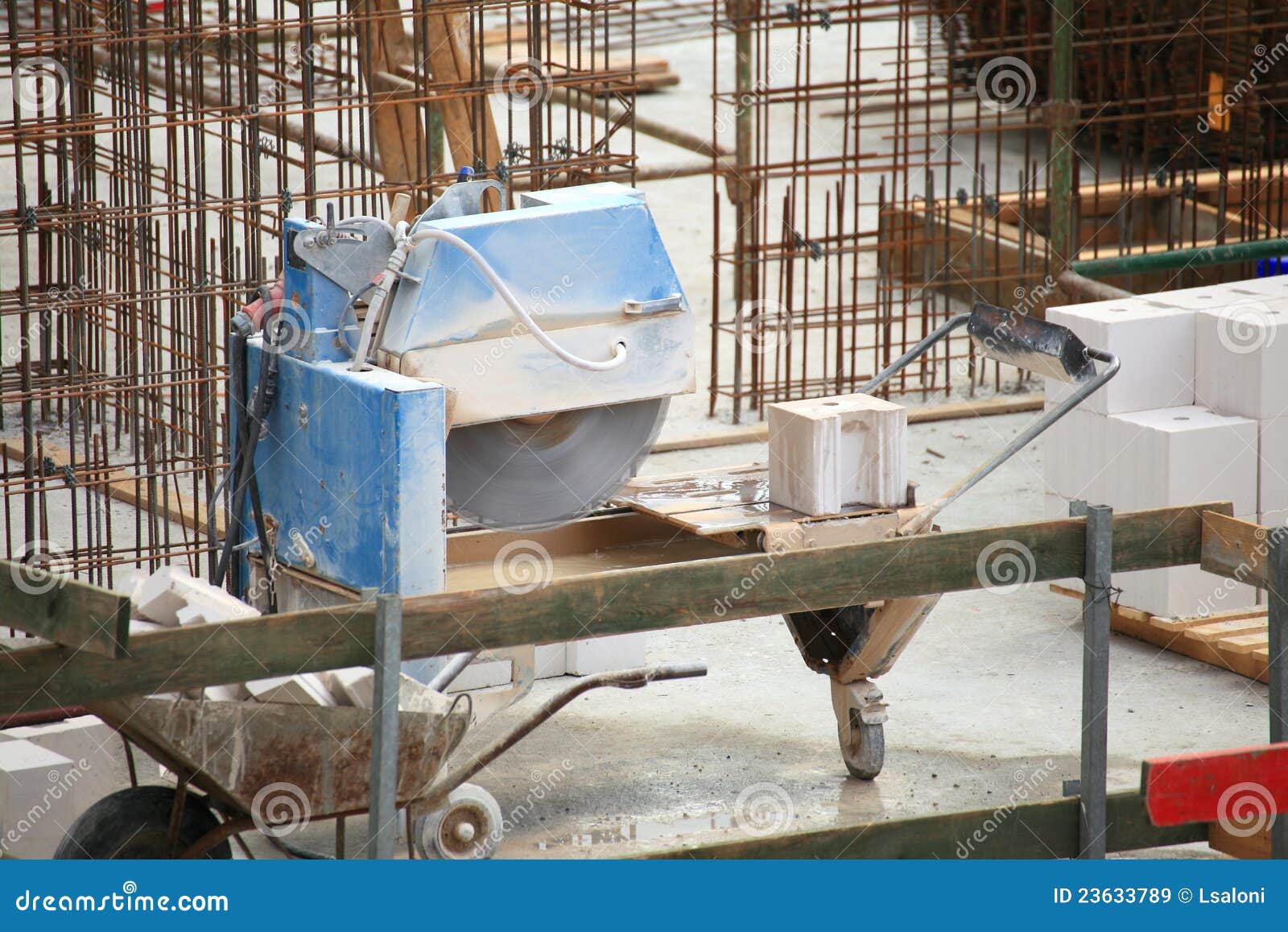 Construction Work of Stone Cutting by Cut-off Saw Stock Image - Image ...