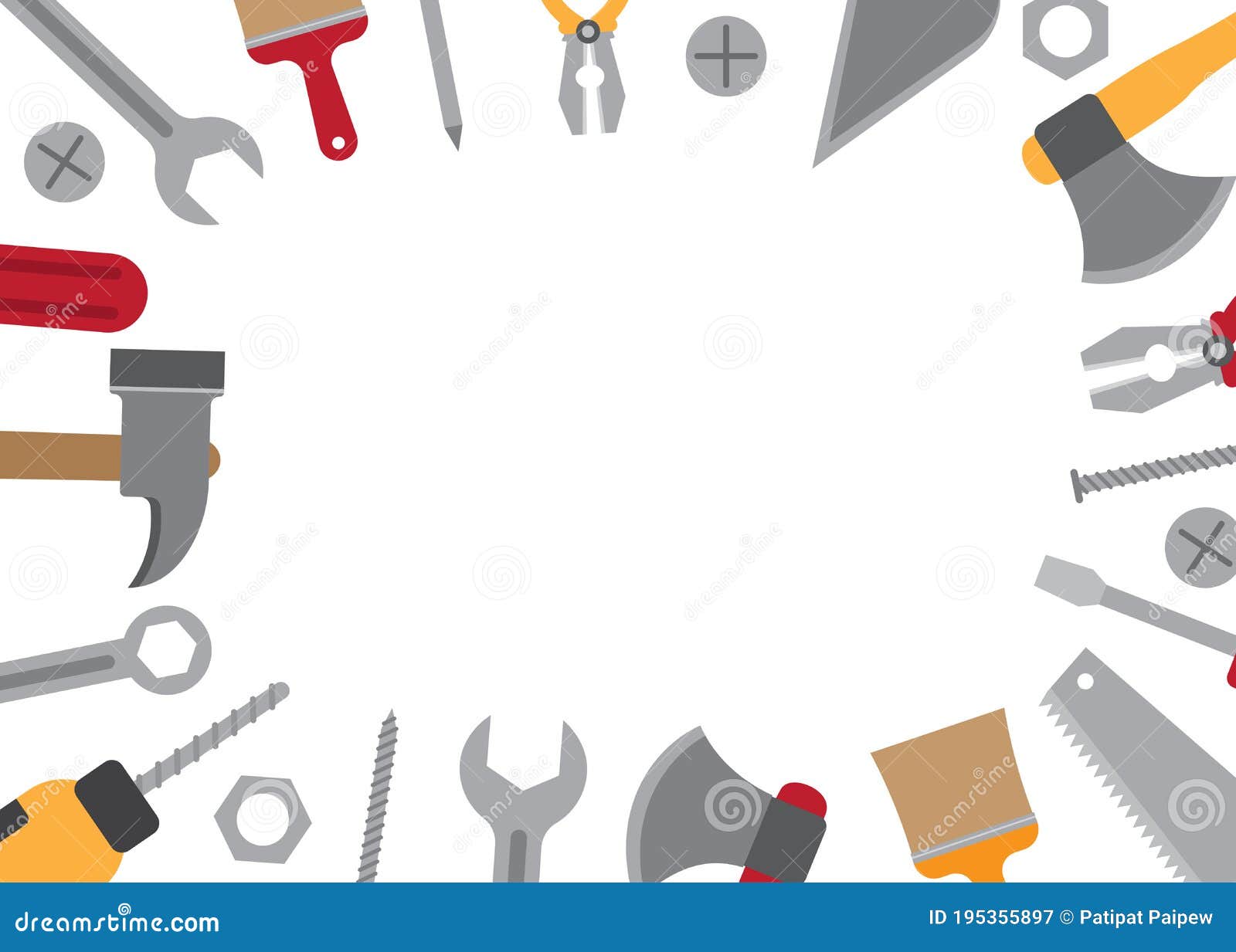 Construction Work Tools Border Frame Isolated on White Background Stock ...