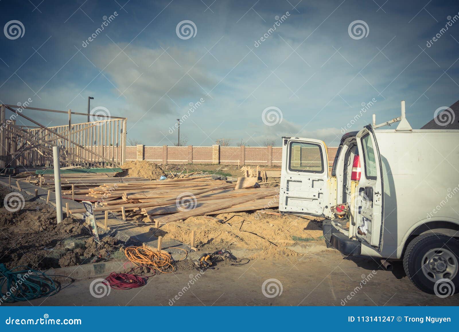 Work Van with Back Open and Tools at Construction Site Stock Image ...