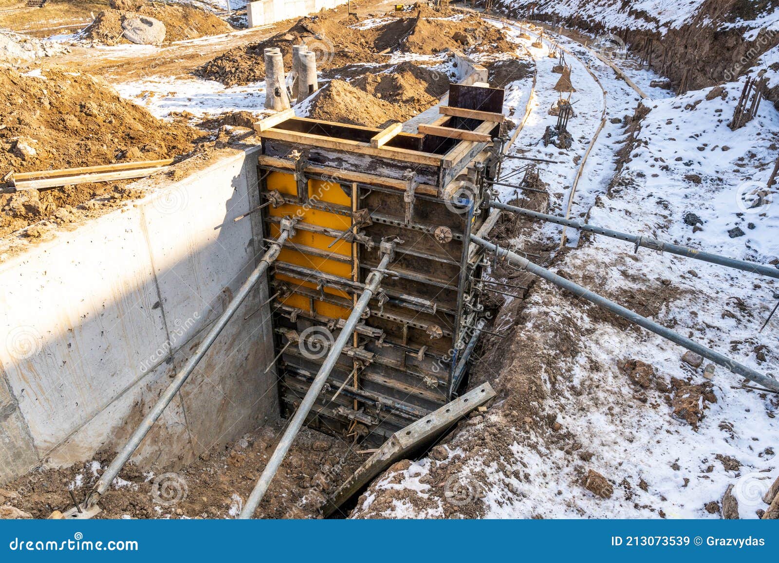 Construction Work in Winter Season Stock Image - Image of build, steel ...
