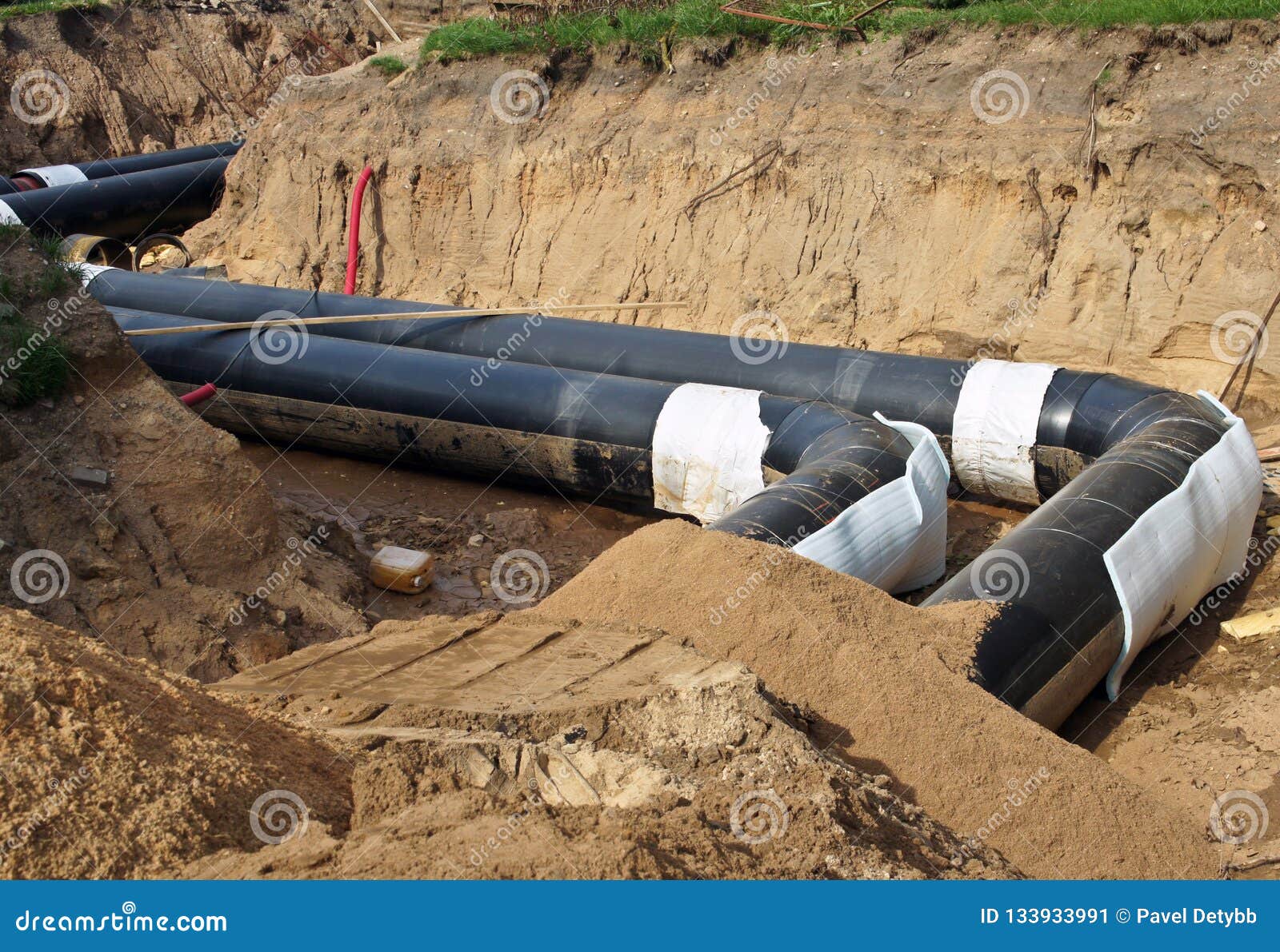 Construction Work. Workers. Pipe Laying. Repair of Communications Stock ...