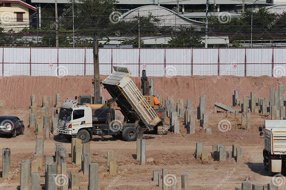 Construction Work Zones of Piling Where Piles are Driven into the ...