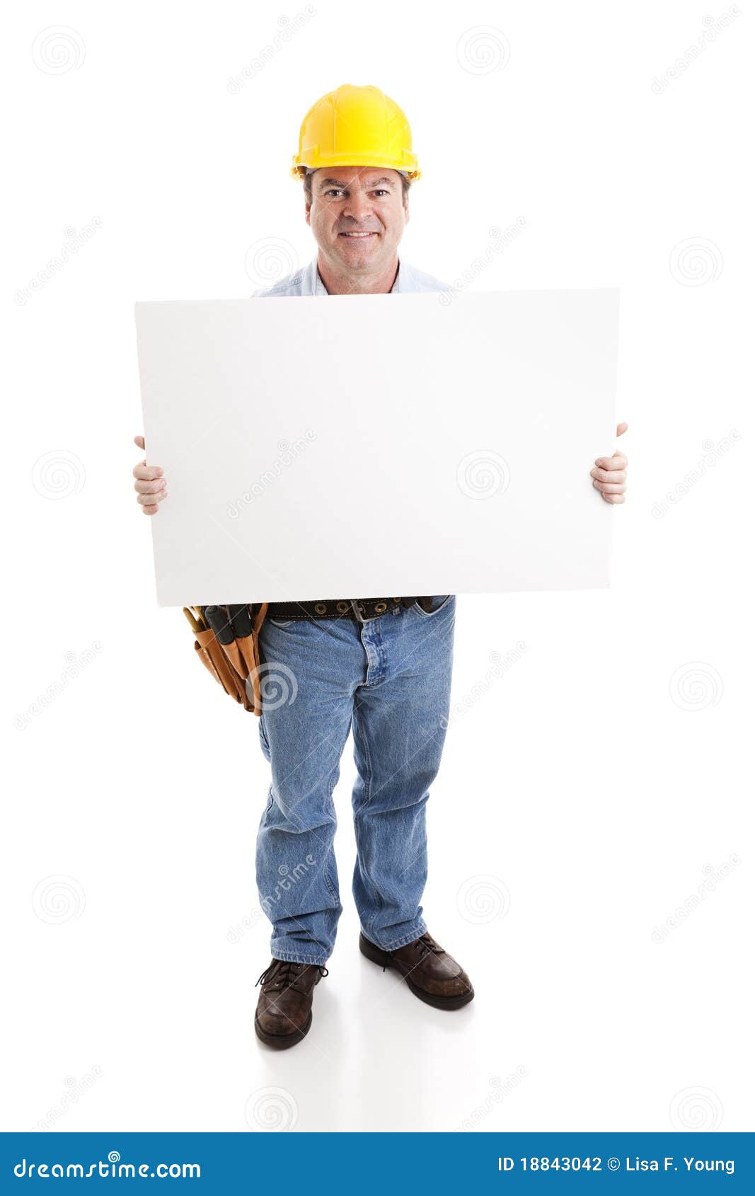 Construction Worke with Sign Stock Photo - Image of craftsman, plumber ...