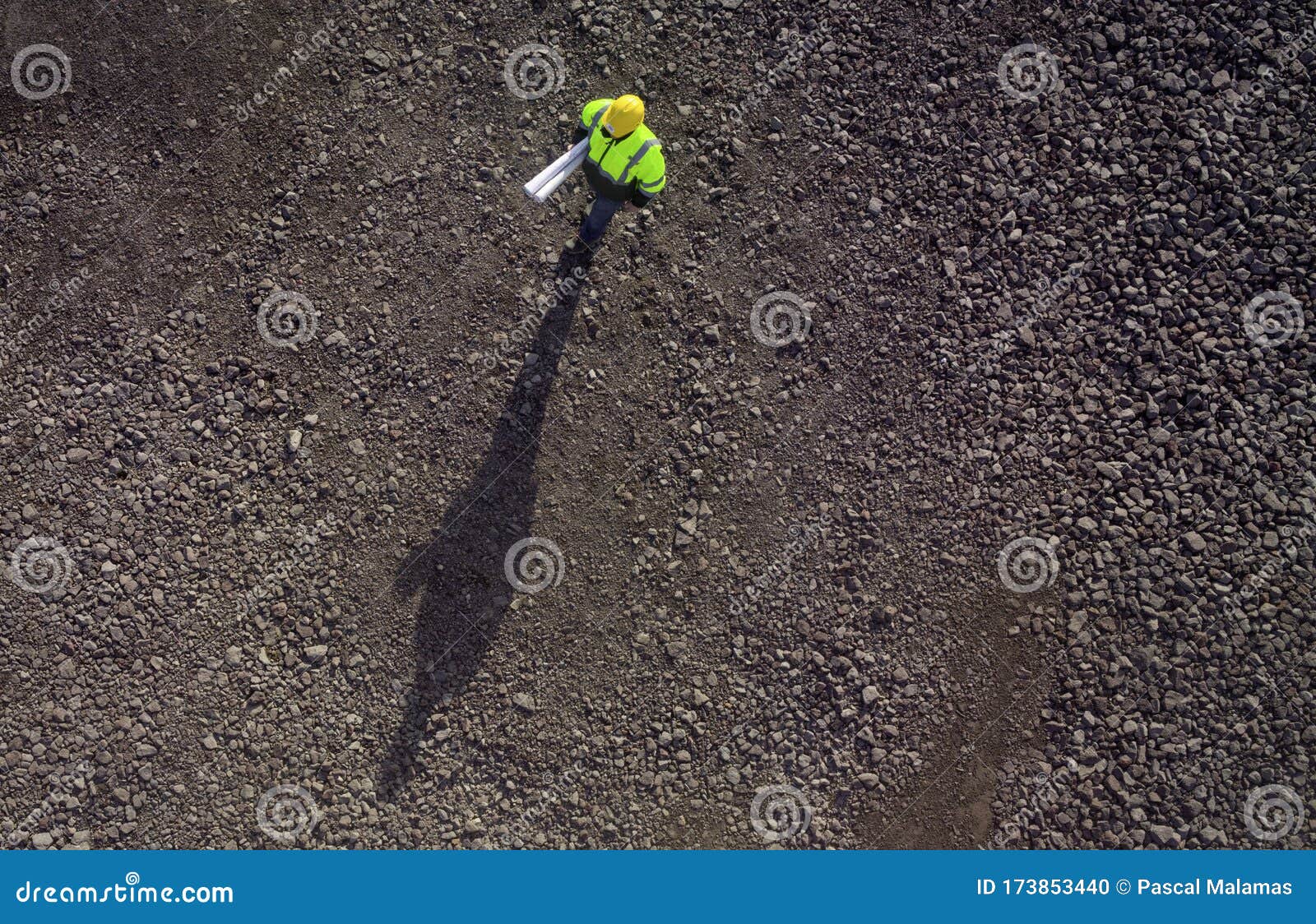 Construction Worker from Above on Gravel Photographed Stock Photo ...