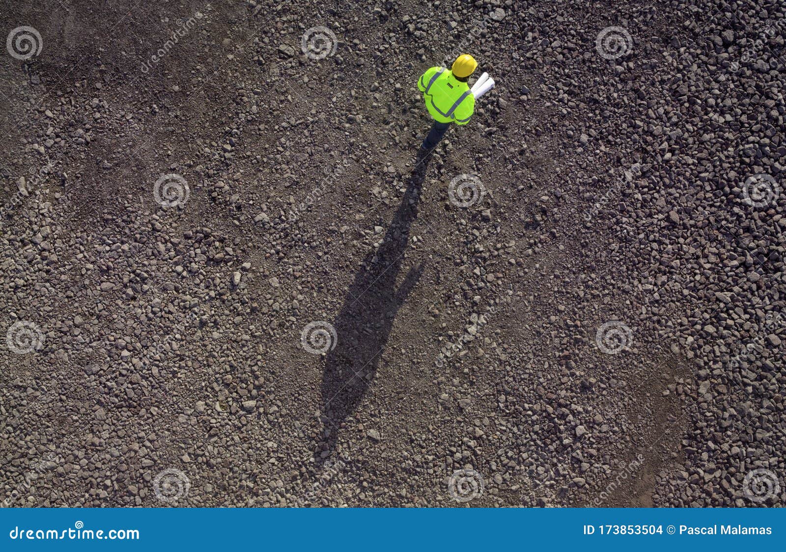 Construction Worker from Above on Gravel Photographed Stock Photo ...