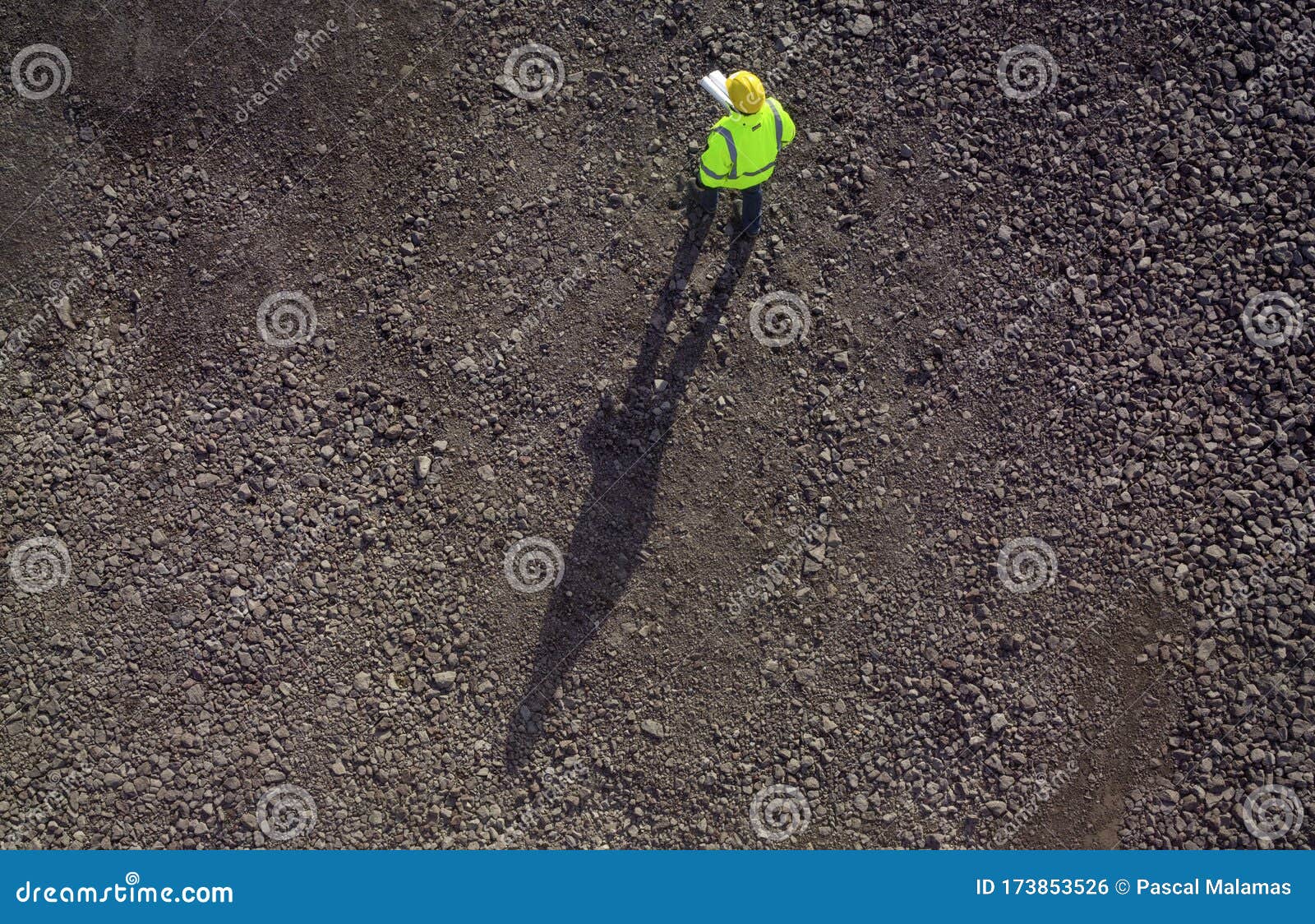 Construction Worker from Above on Gravel Photographed Stock Photo ...