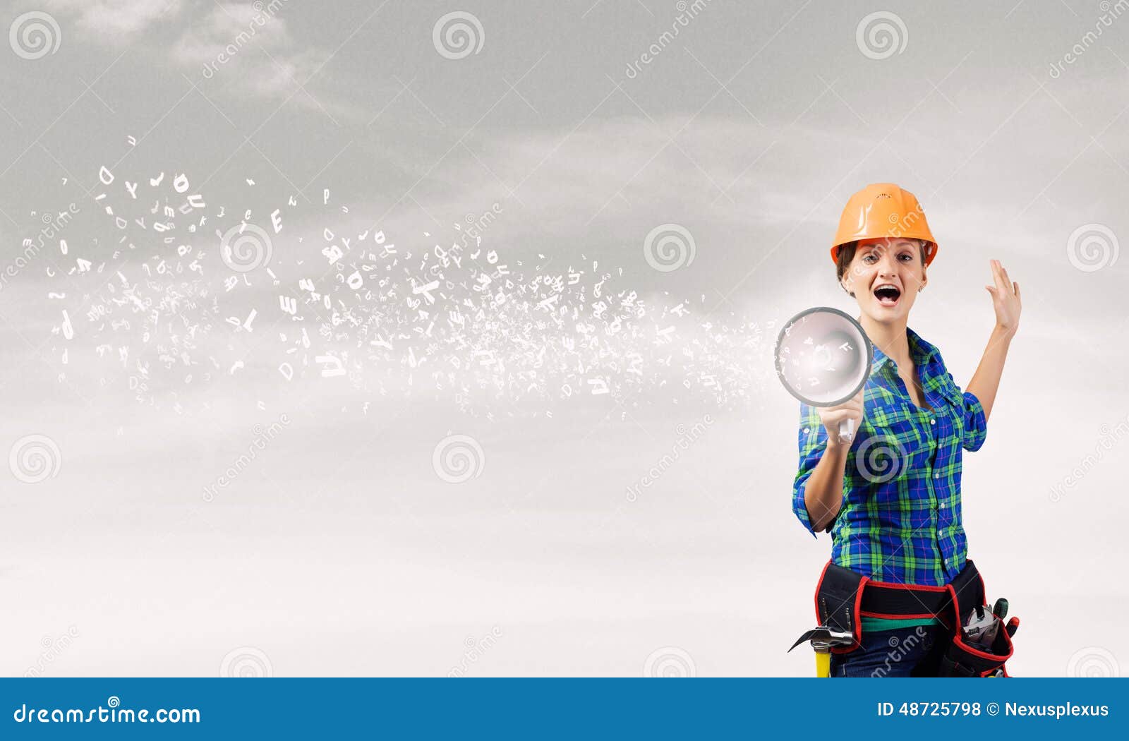 Construction Worker Announcing Something Stock Photo - Image of holding ...