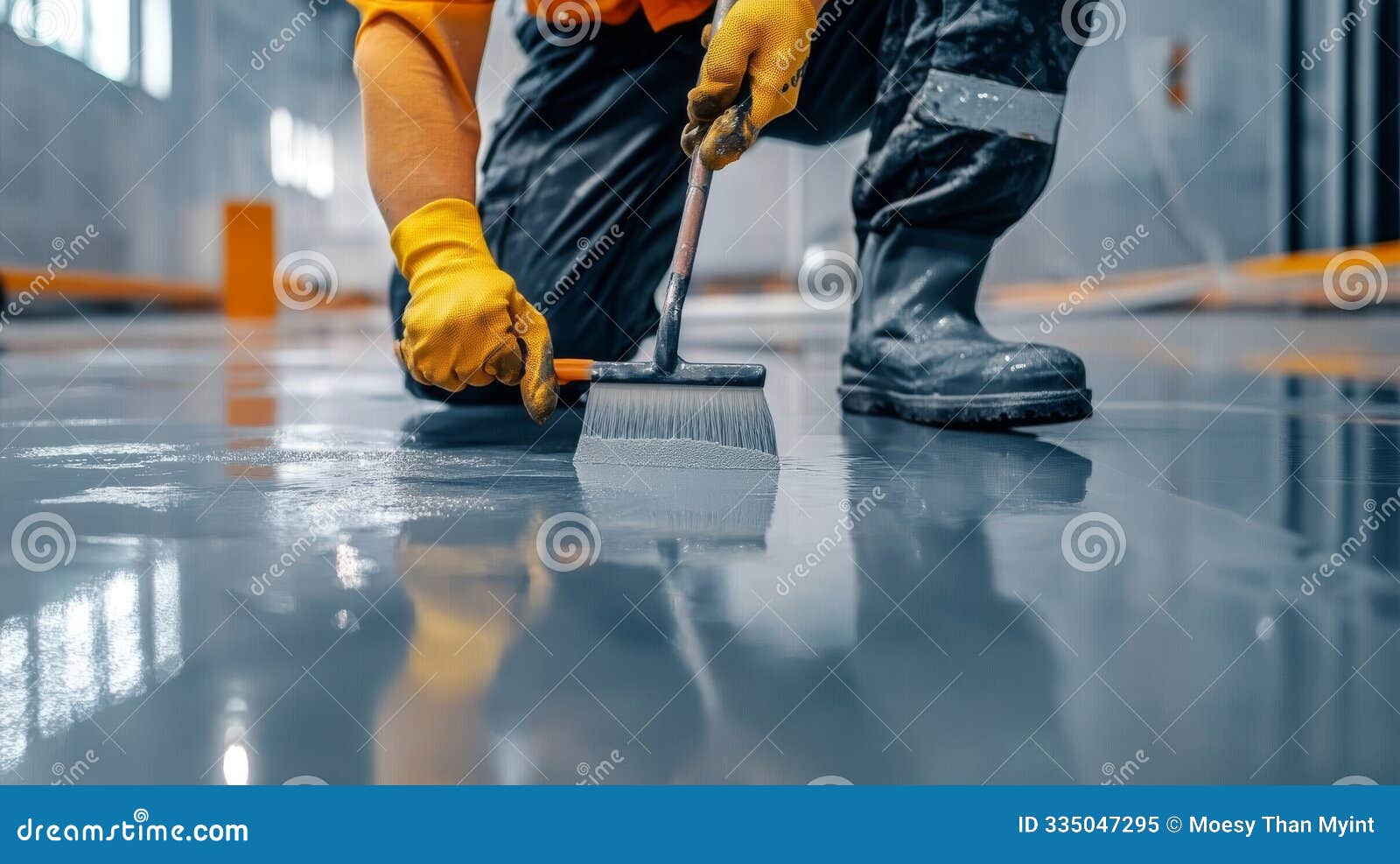 Construction Worker Applying Epoxy Coating in Industrial Setting Stock ...