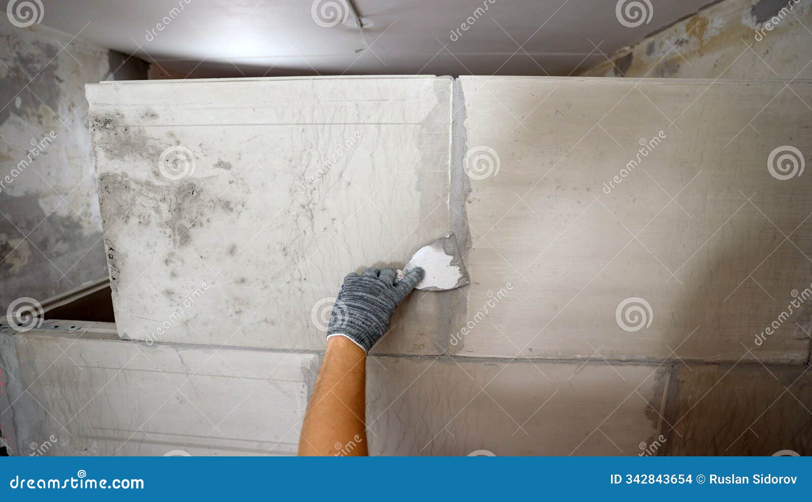 Construction Worker Applying Plaster on the Wall. Stock Photo - Image ...
