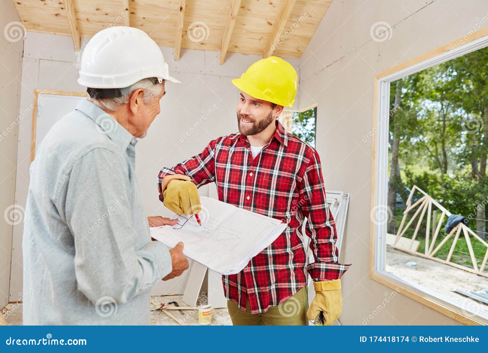 Construction Worker and Architect on Construction Site Stock Photo ...
