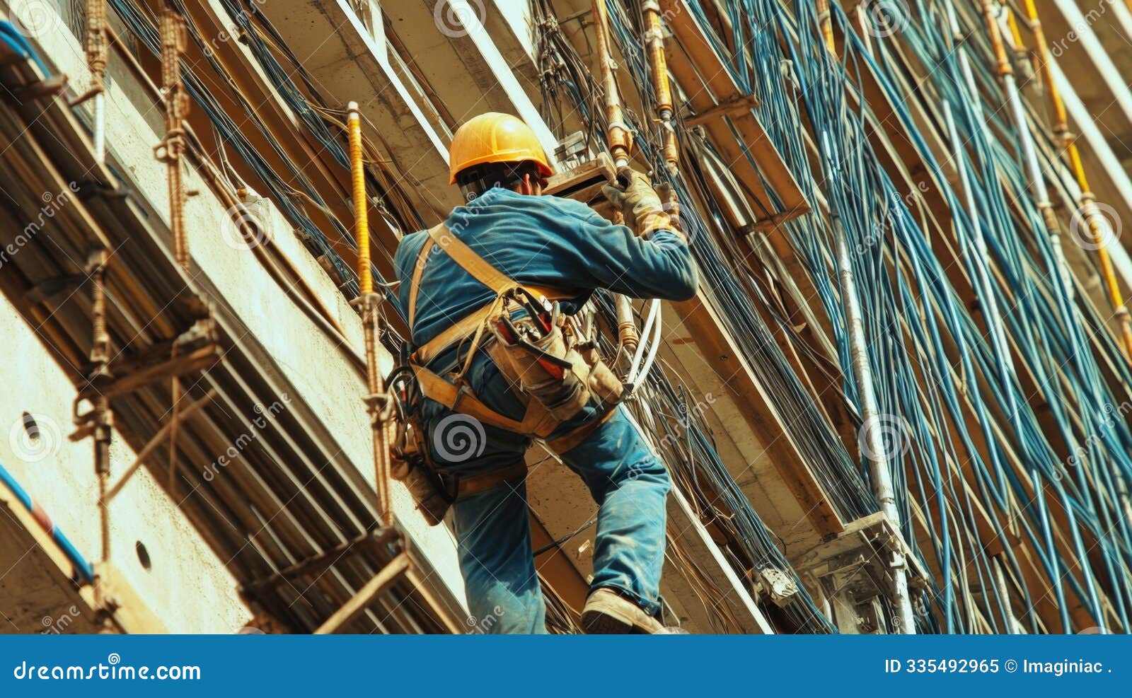 Construction Worker Ascending Scaffolding with Safety Harness Stock ...