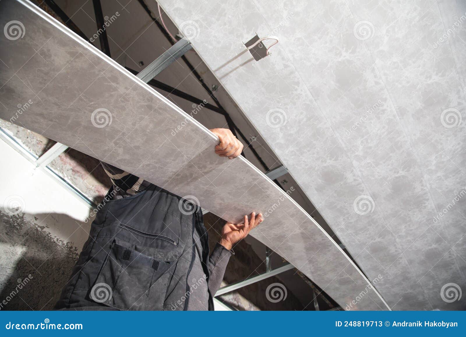 Construction Worker Assemble a Suspended Ceiling Stock Image - Image of ... Construction Worker Assemble a Suspended Ceiling Stock Image - Image of ...