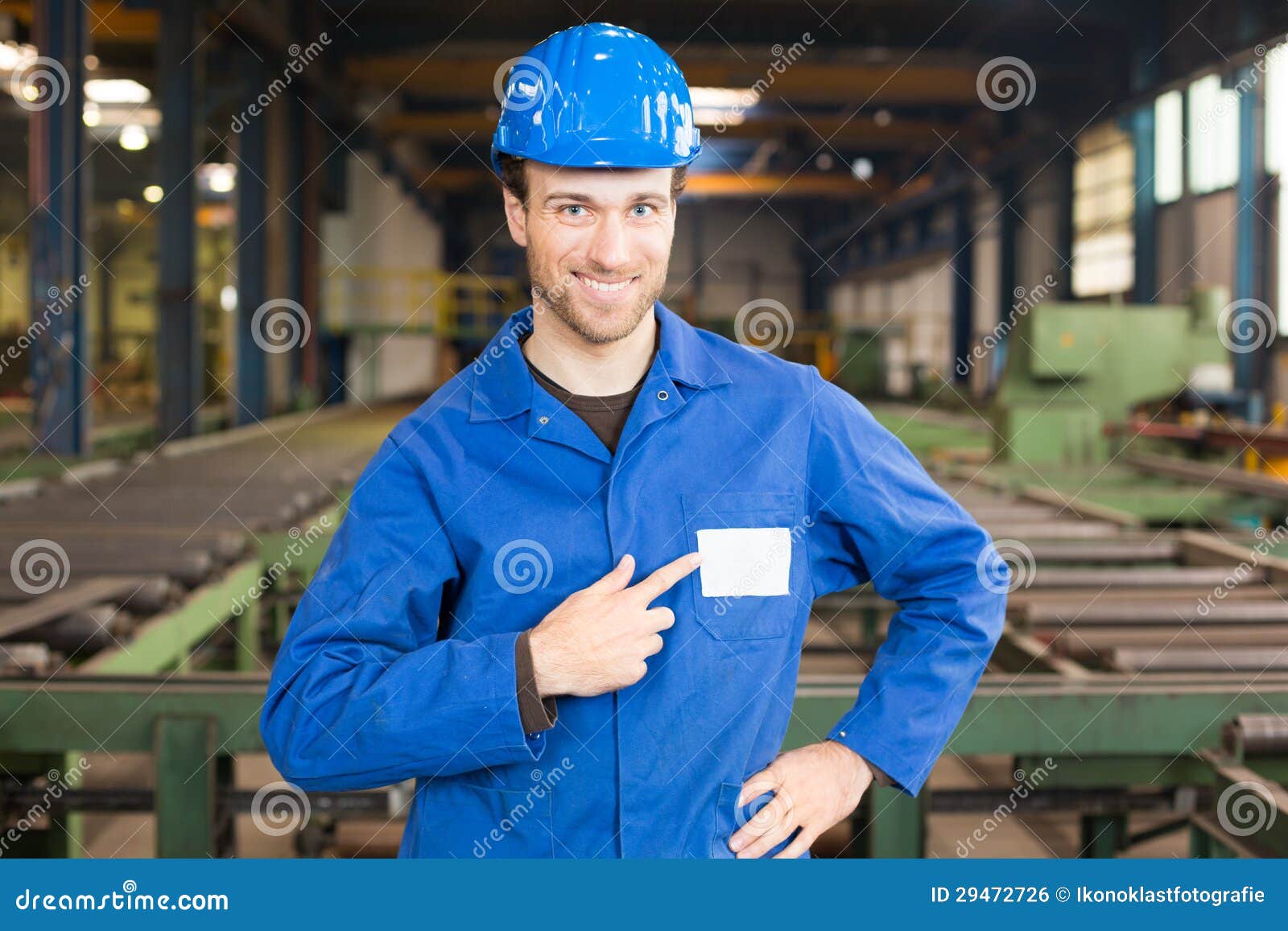 Construction Worker in Assembly Hall Stock Photo - Image of masculine ...