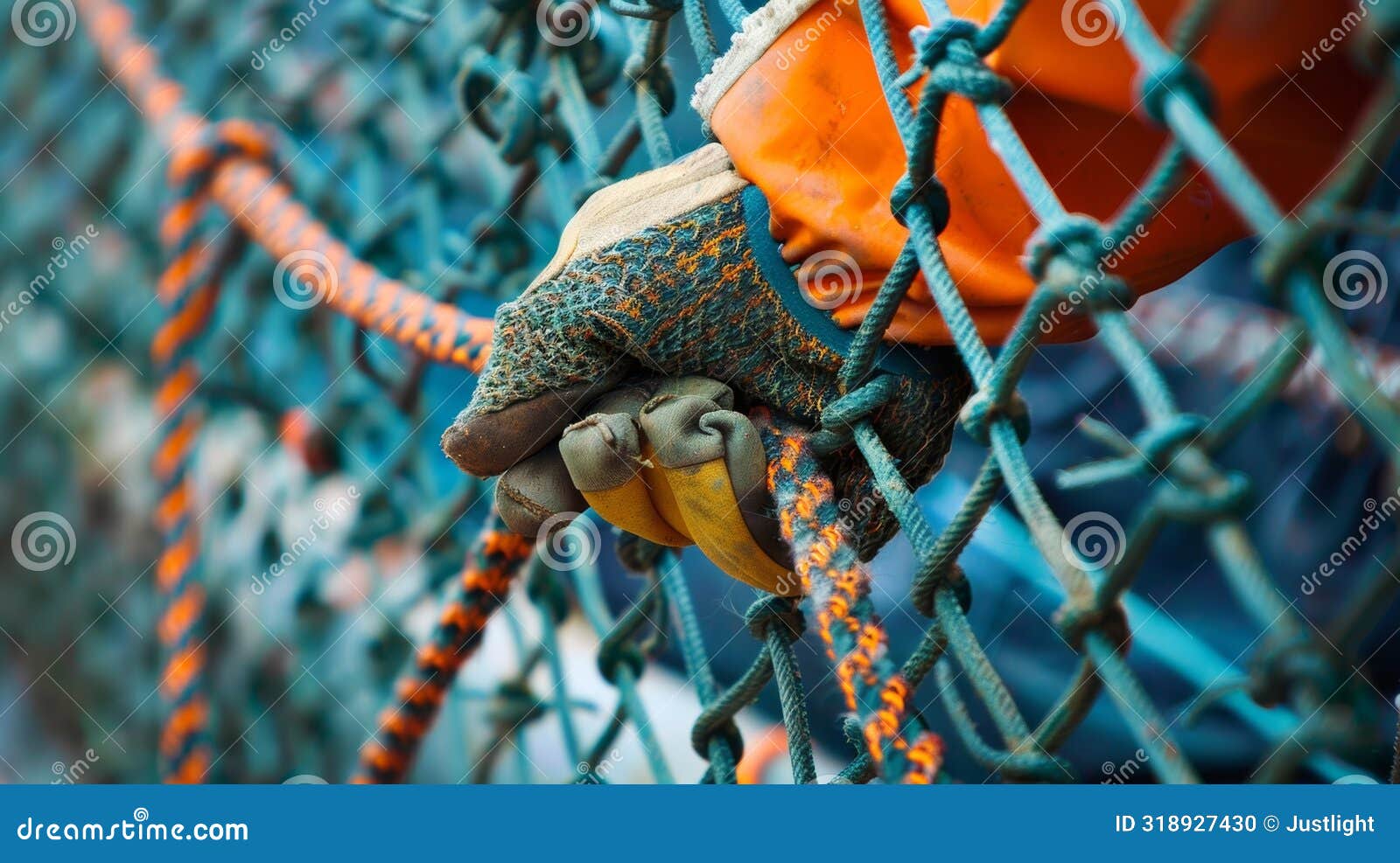 A Construction Worker Attaching Hooks and Ties To the Netting ...
