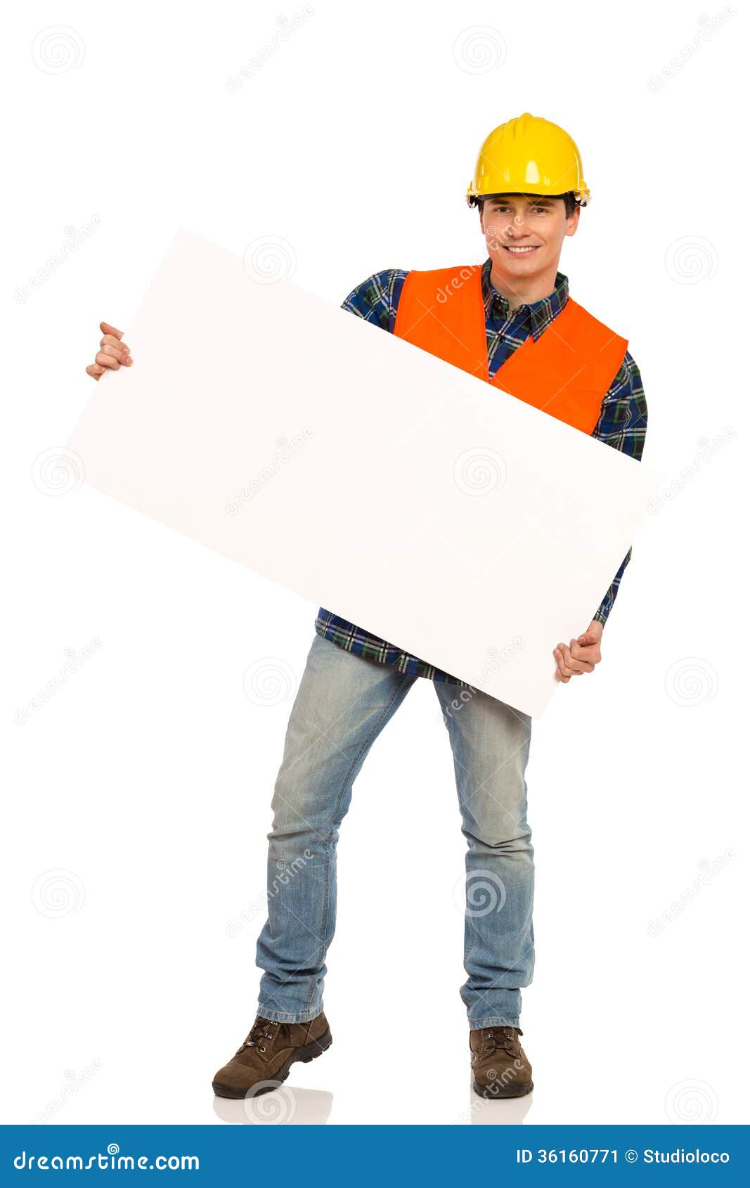 Construction Worker with a Banner. Stock Image - Image of adult, copy ...