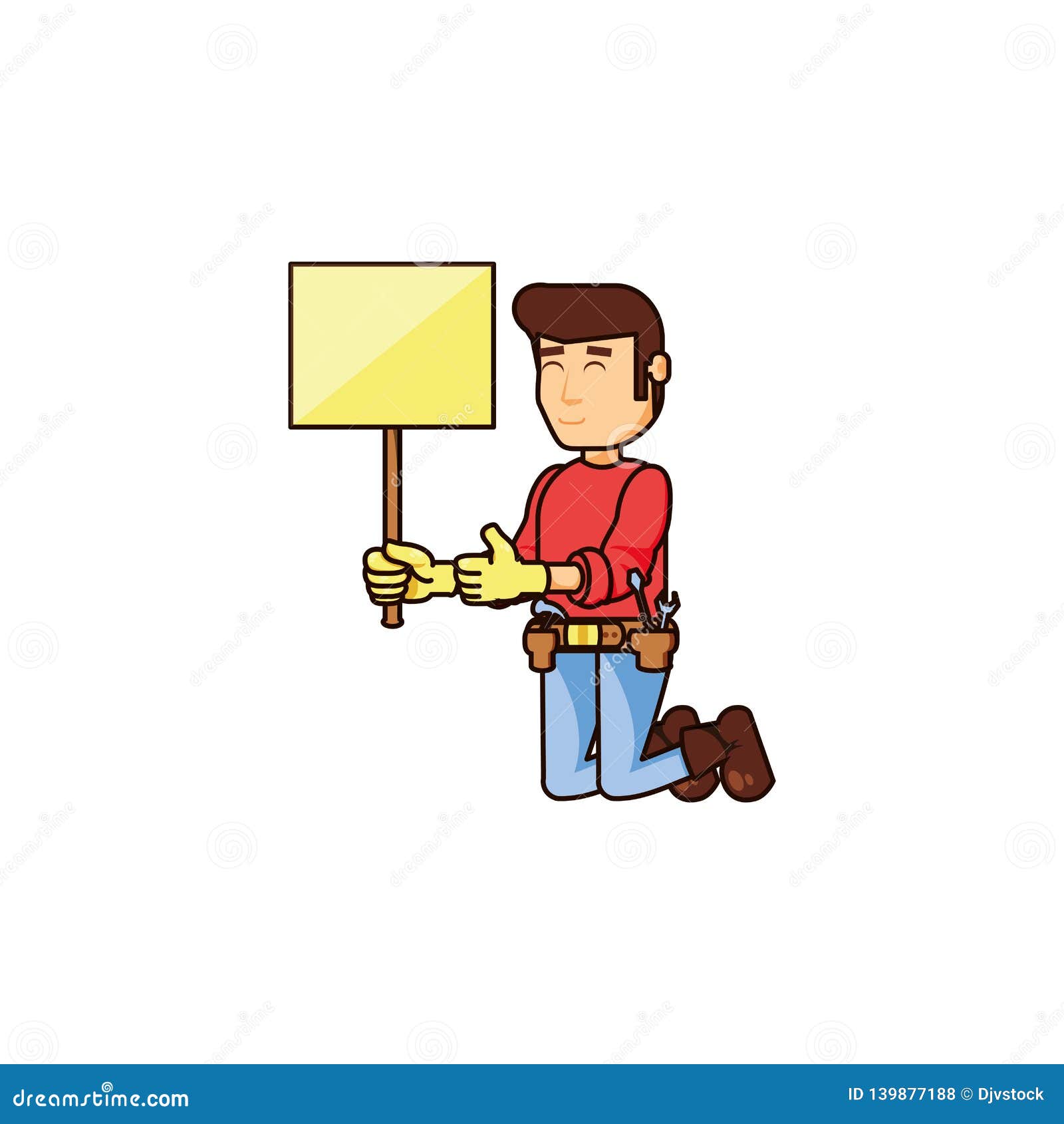 Construction Worker with Banner Signal Stock Vector - Illustration of ...