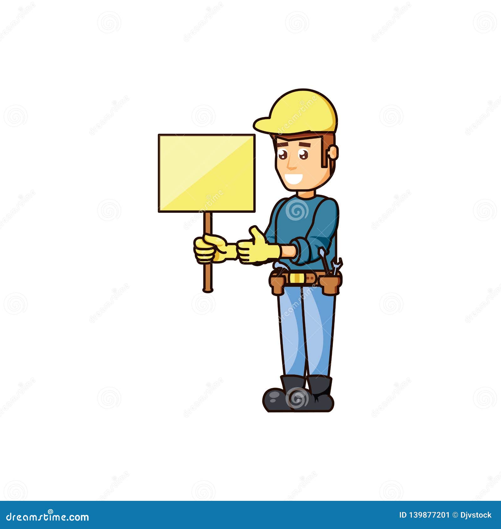 Construction Worker with Banner Signal Stock Vector - Illustration of ...