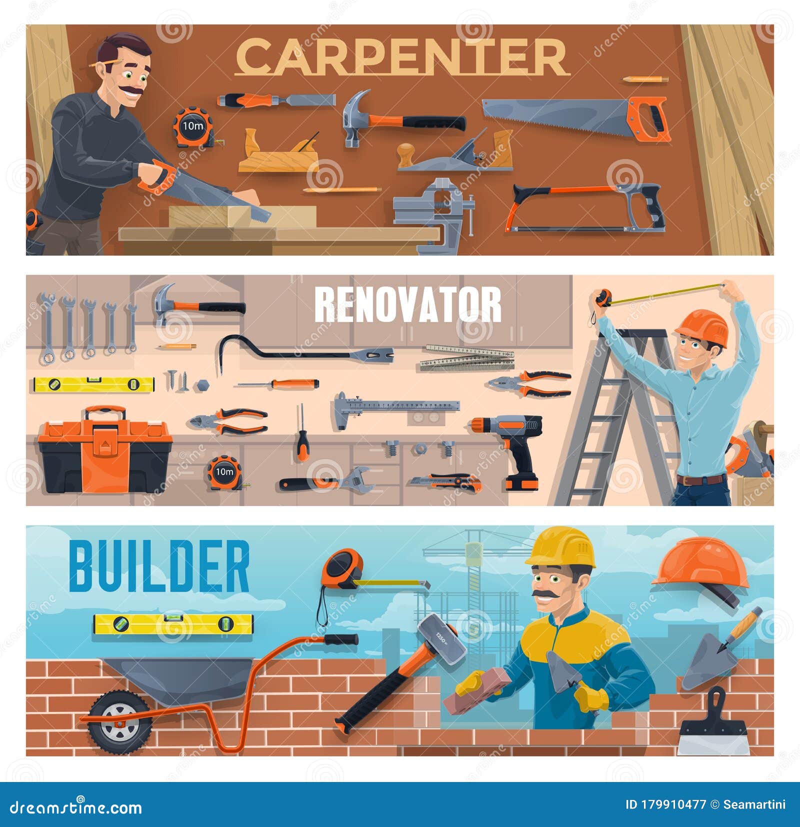 Construction Worker Banners of Builders, Carpenter Stock Vector ...