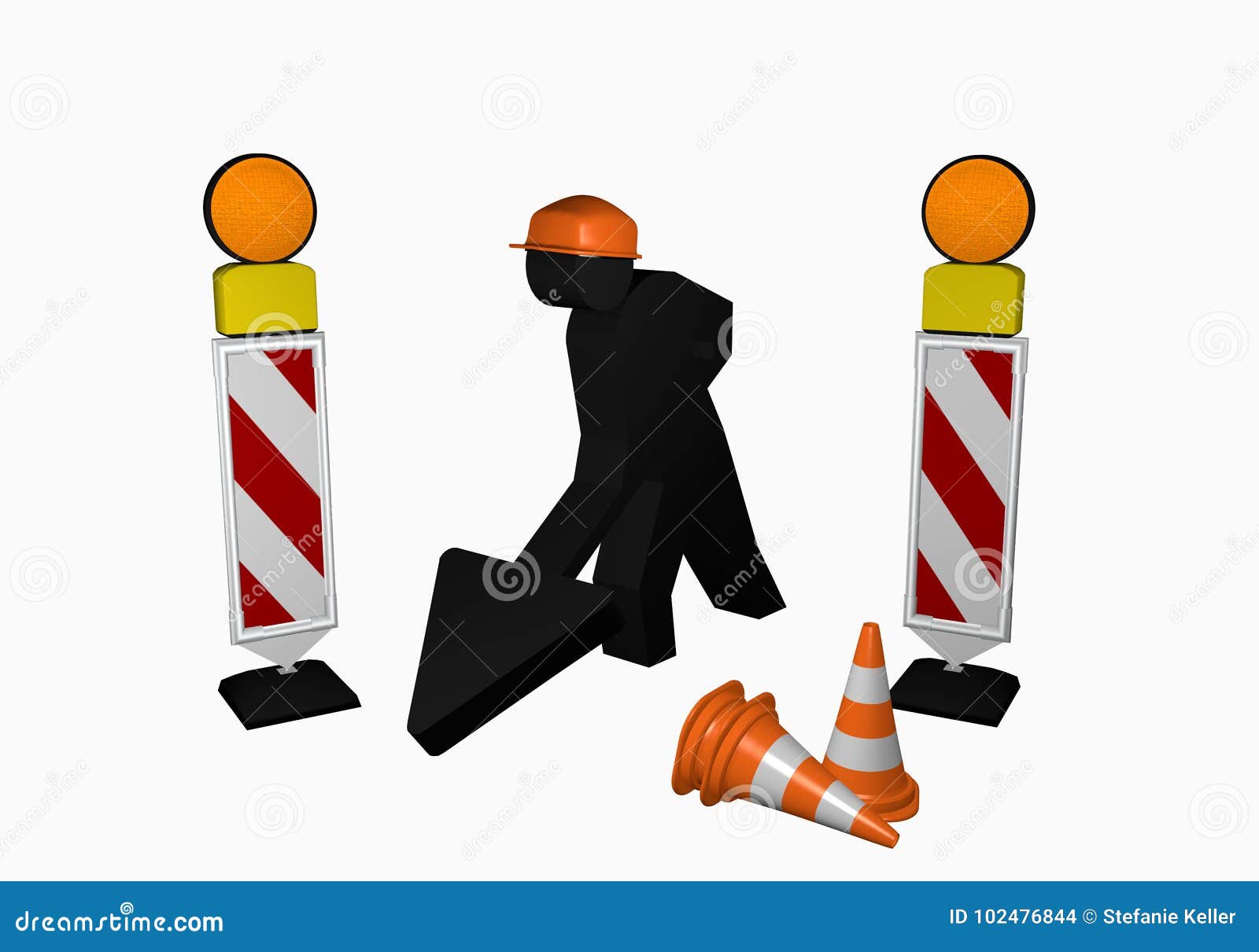 Construction Worker with Baton, Traffic Cone and Warning Light Stock ...