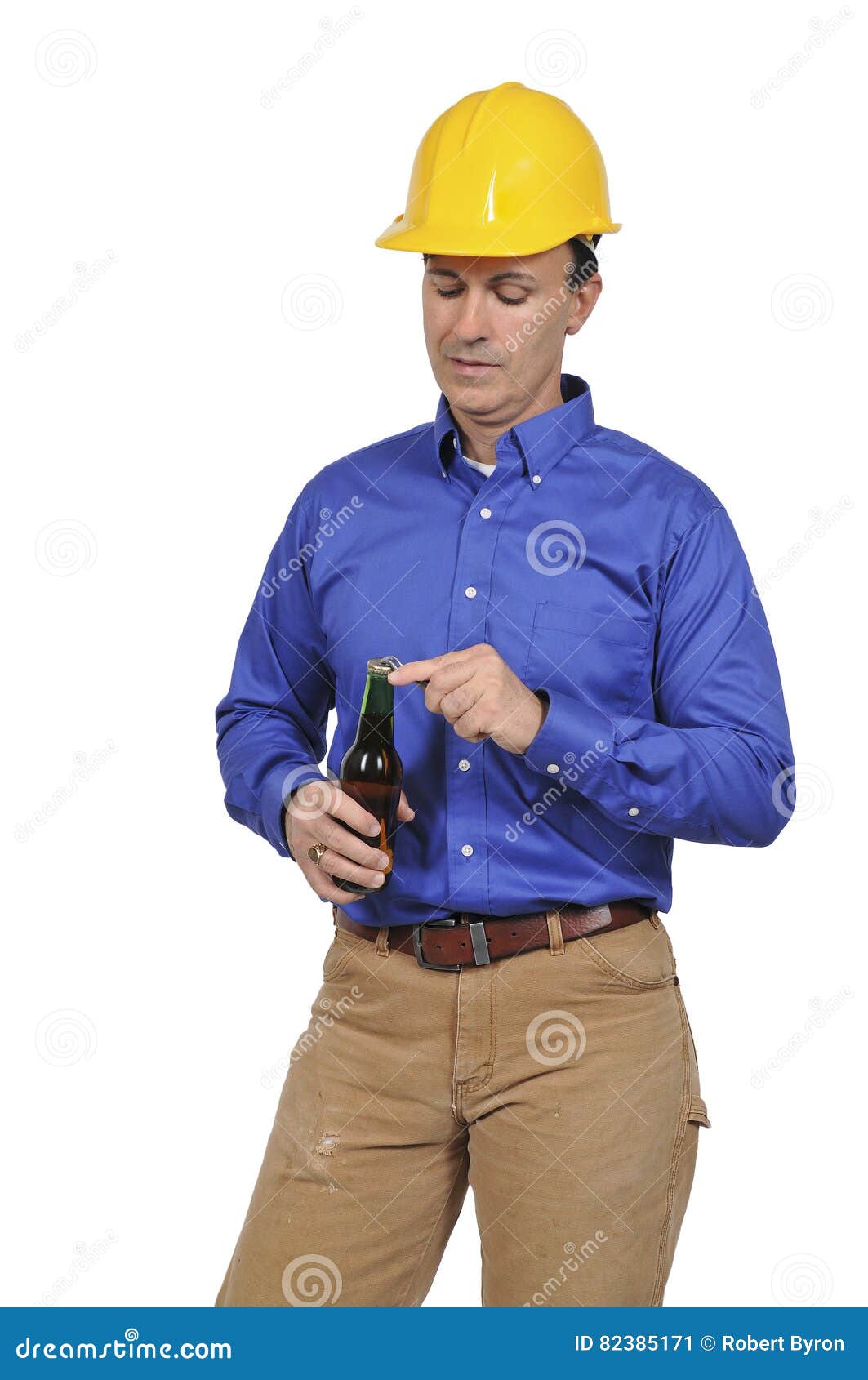 Construction Worker with a Beer Stock Image - Image of helmet, adult ...