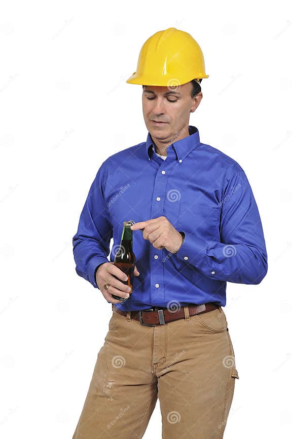 Construction Worker with a Beer Stock Image - Image of helmet, adult ...