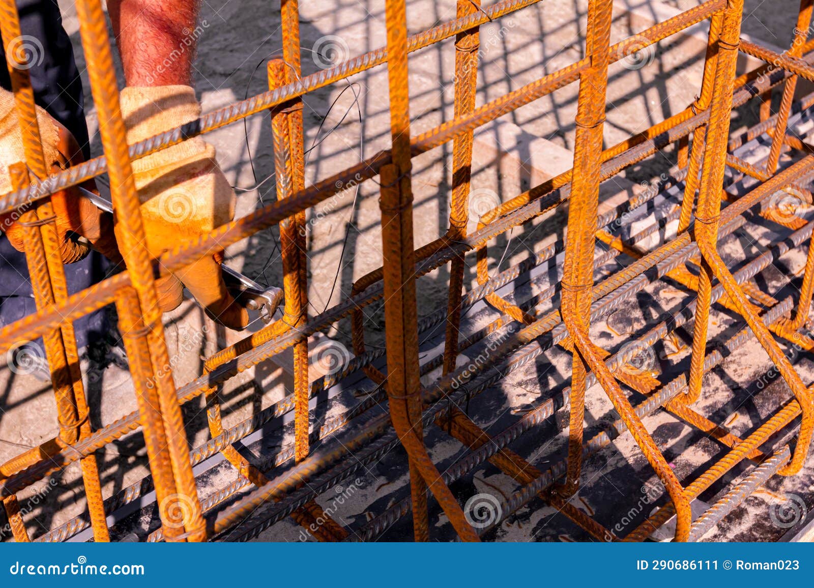 Construction Worker Binding Rebar for Reinforce Concrete Column at the ...