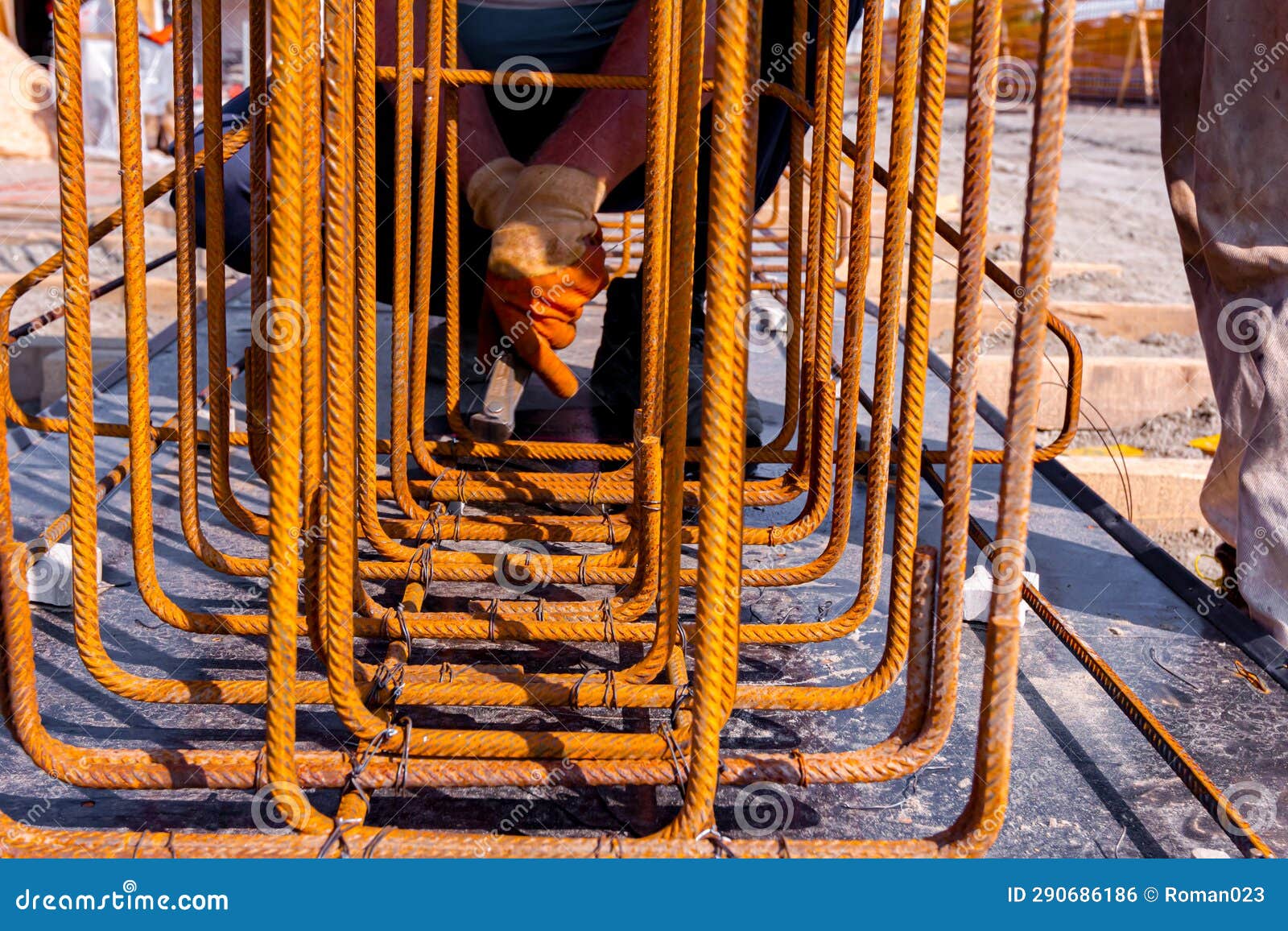 Construction Worker Binding Rebar for Reinforce Concrete Column at the ...
