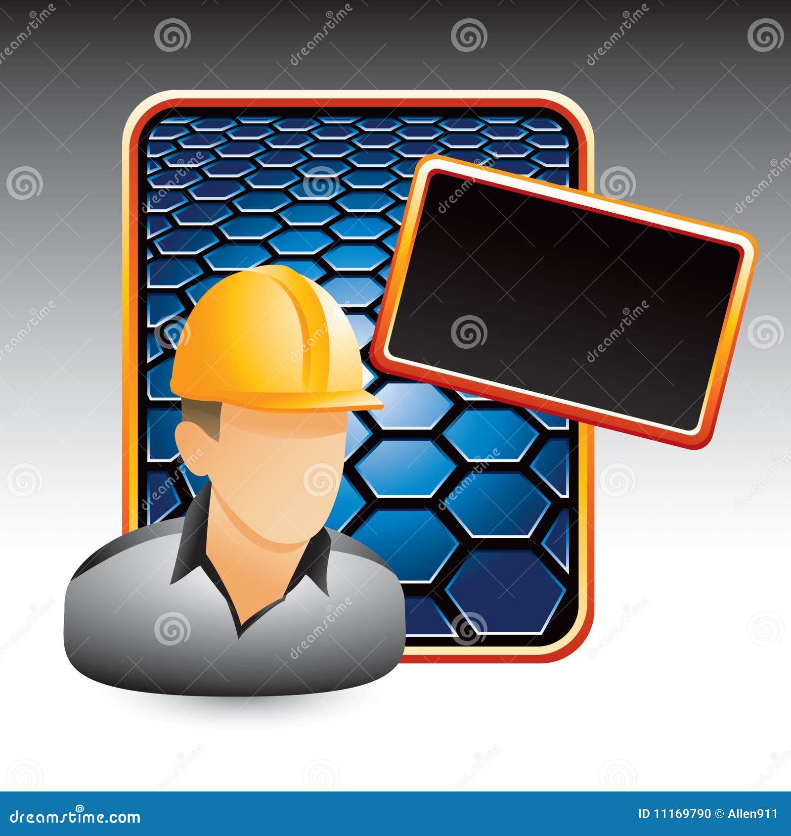 Construction Worker on Blue Hexagon Ad Stock Vector - Illustration of ...