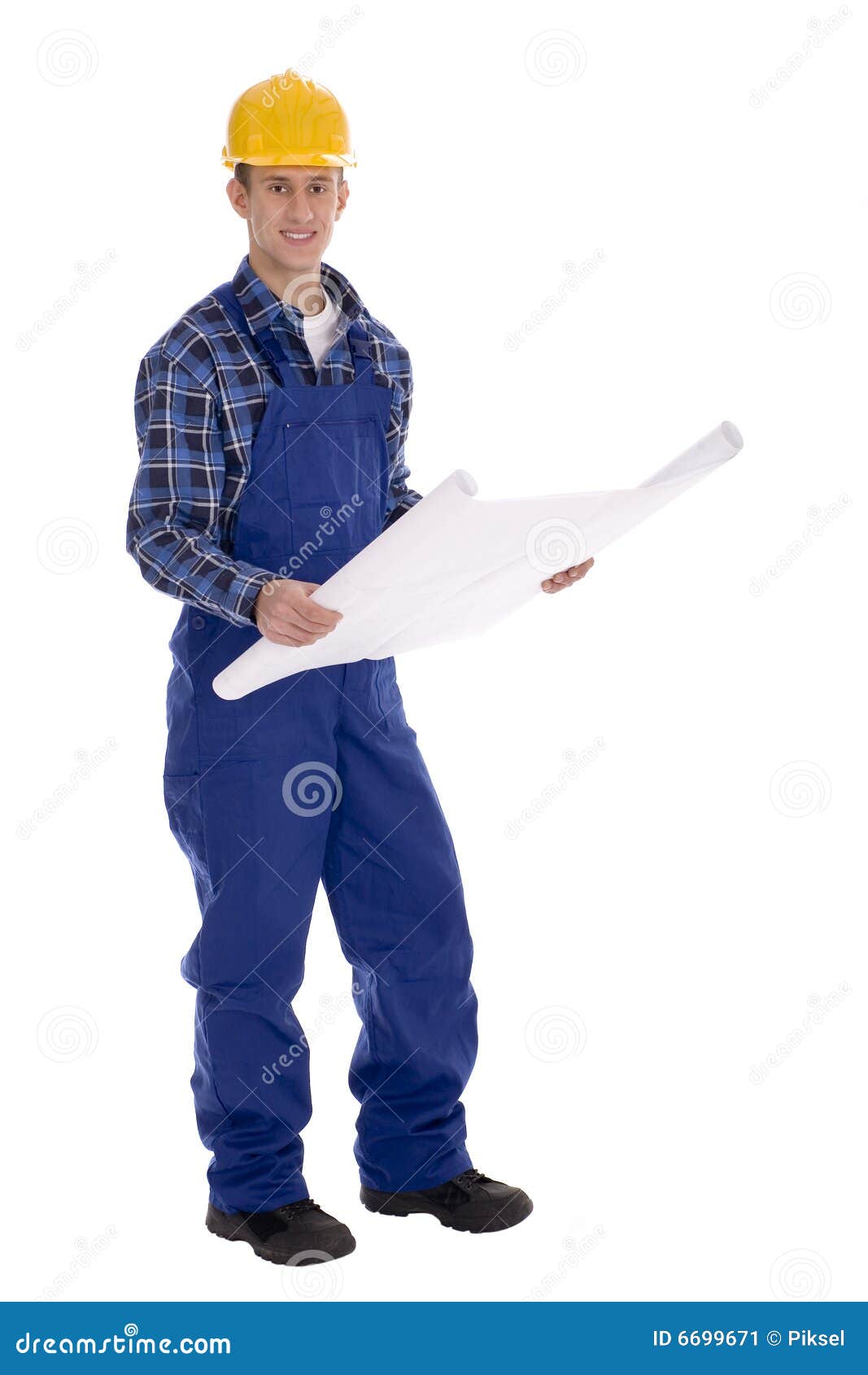 Construction Worker with Blueprints Stock Image - Image of male ...