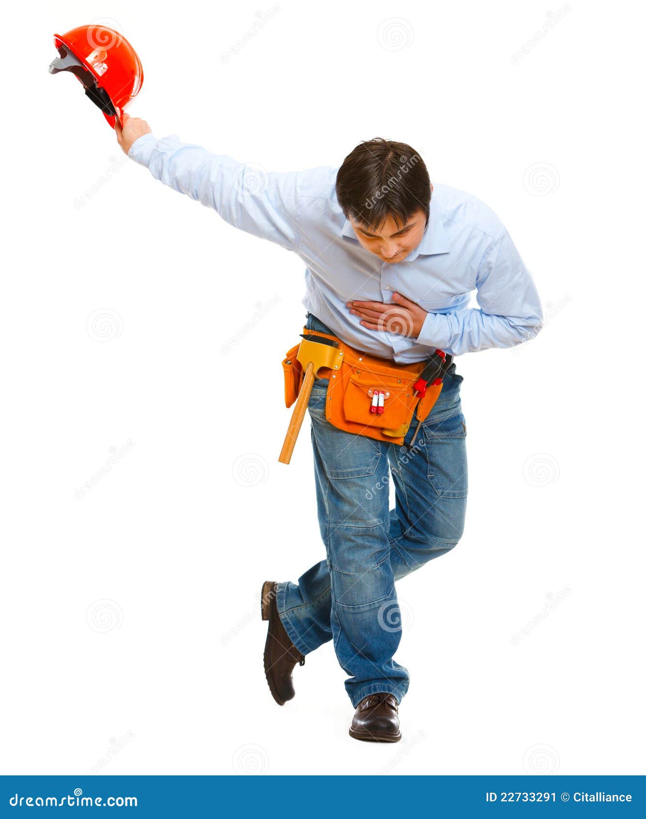 Construction Worker Bowing with Helmet in Hand Stock Image - Image of ...