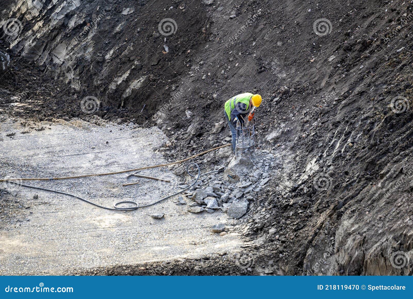 Construction Worker Breaking Concrete Reinforced Pillar Stock ...