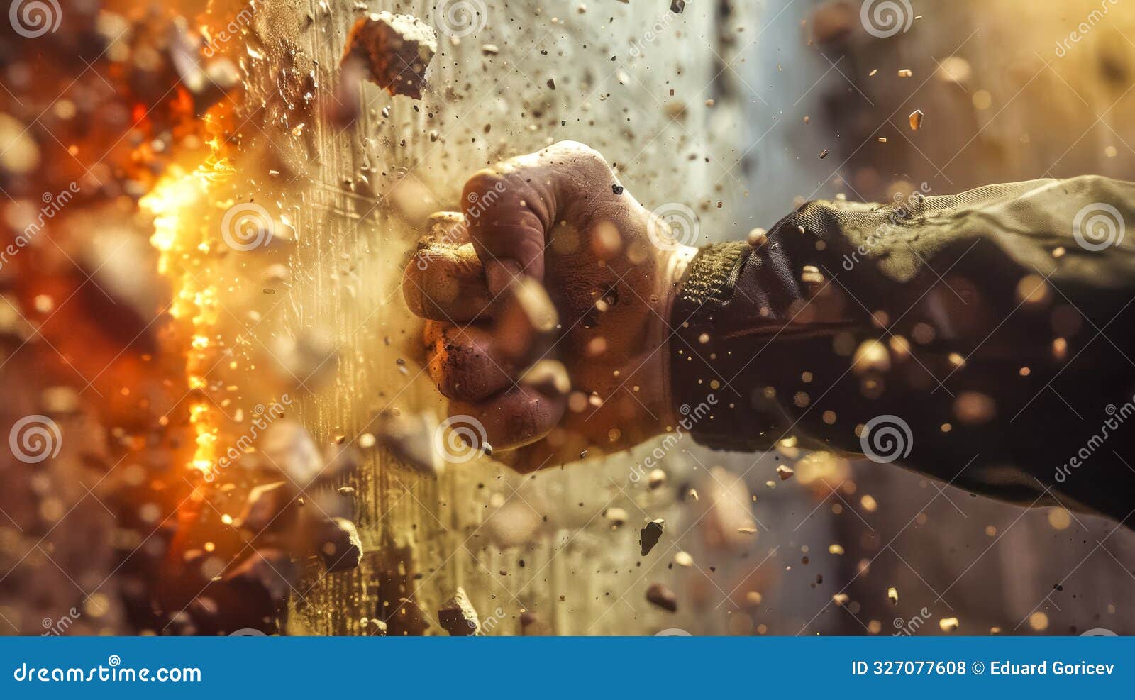 Construction Worker Breaking through Concrete Wall with Bare Fist Stock ...