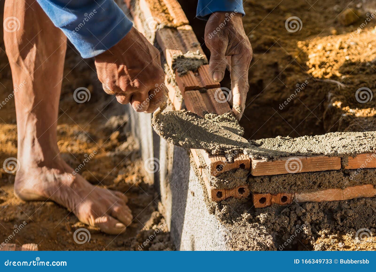 Construction Worker, Bricklayer, Constructing Brick Wall Stock Image ...