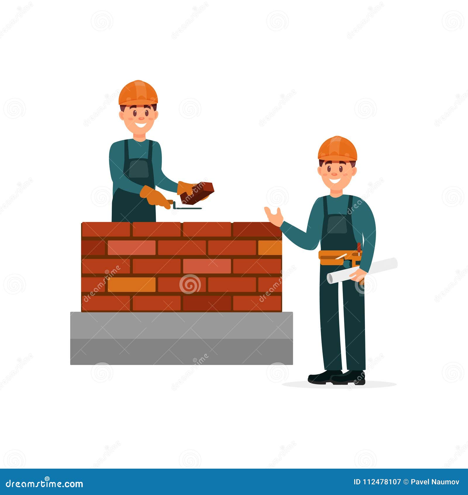 Construction Worker Bricklayer Making a Brickwork with Trowel and ...