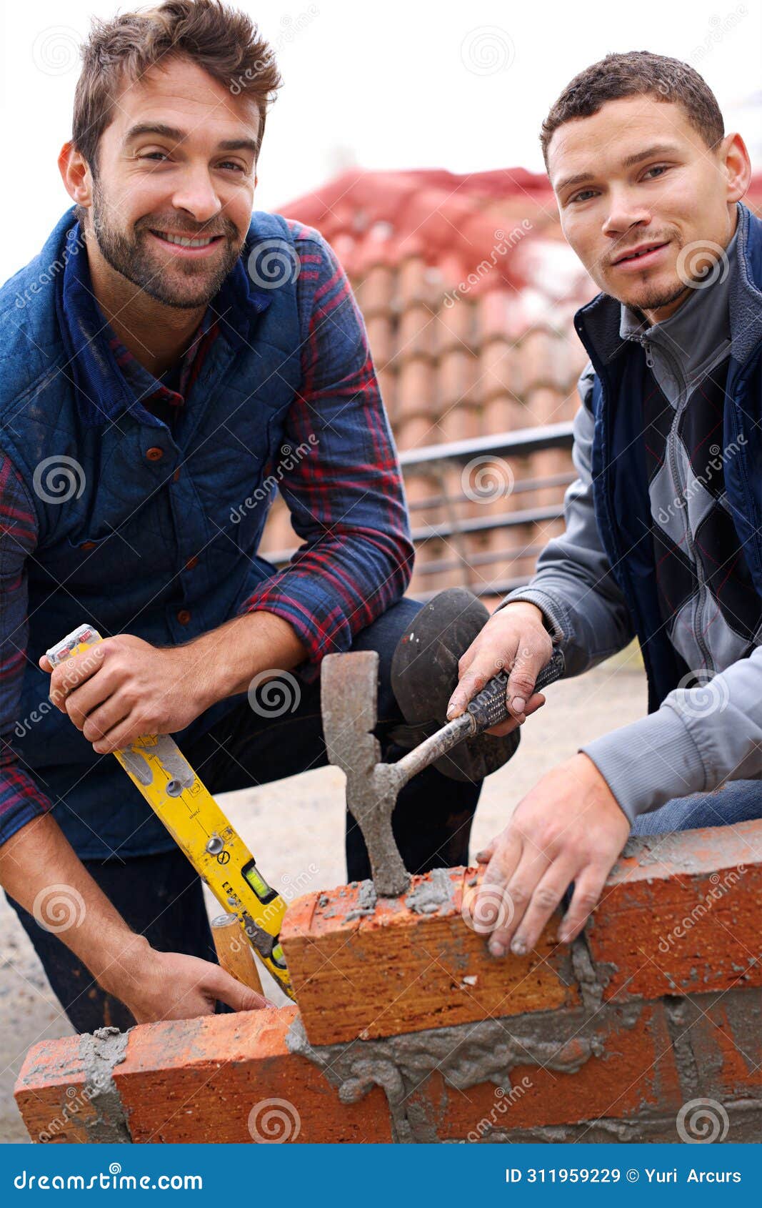 Construction Worker, Bricklayer and Men with Tools for Building a Brick ...