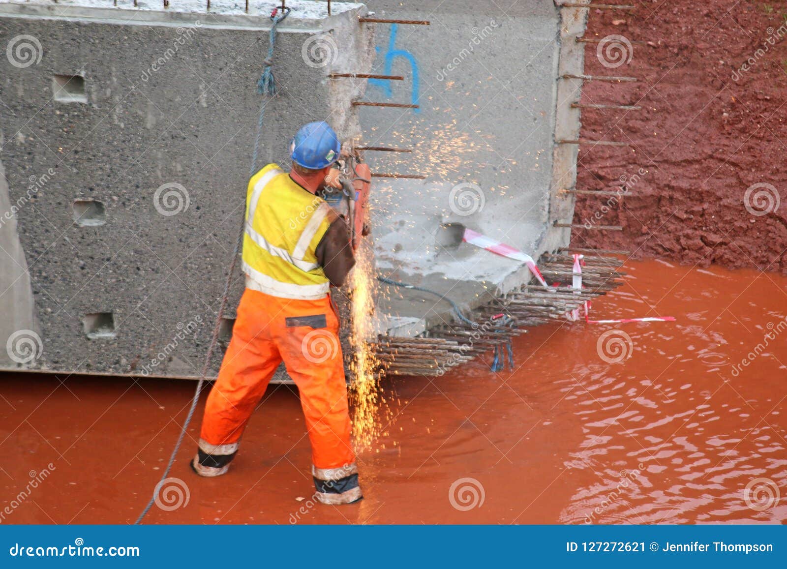 Construction Worker with a Bridge Beam Stock Image - Image of site ...