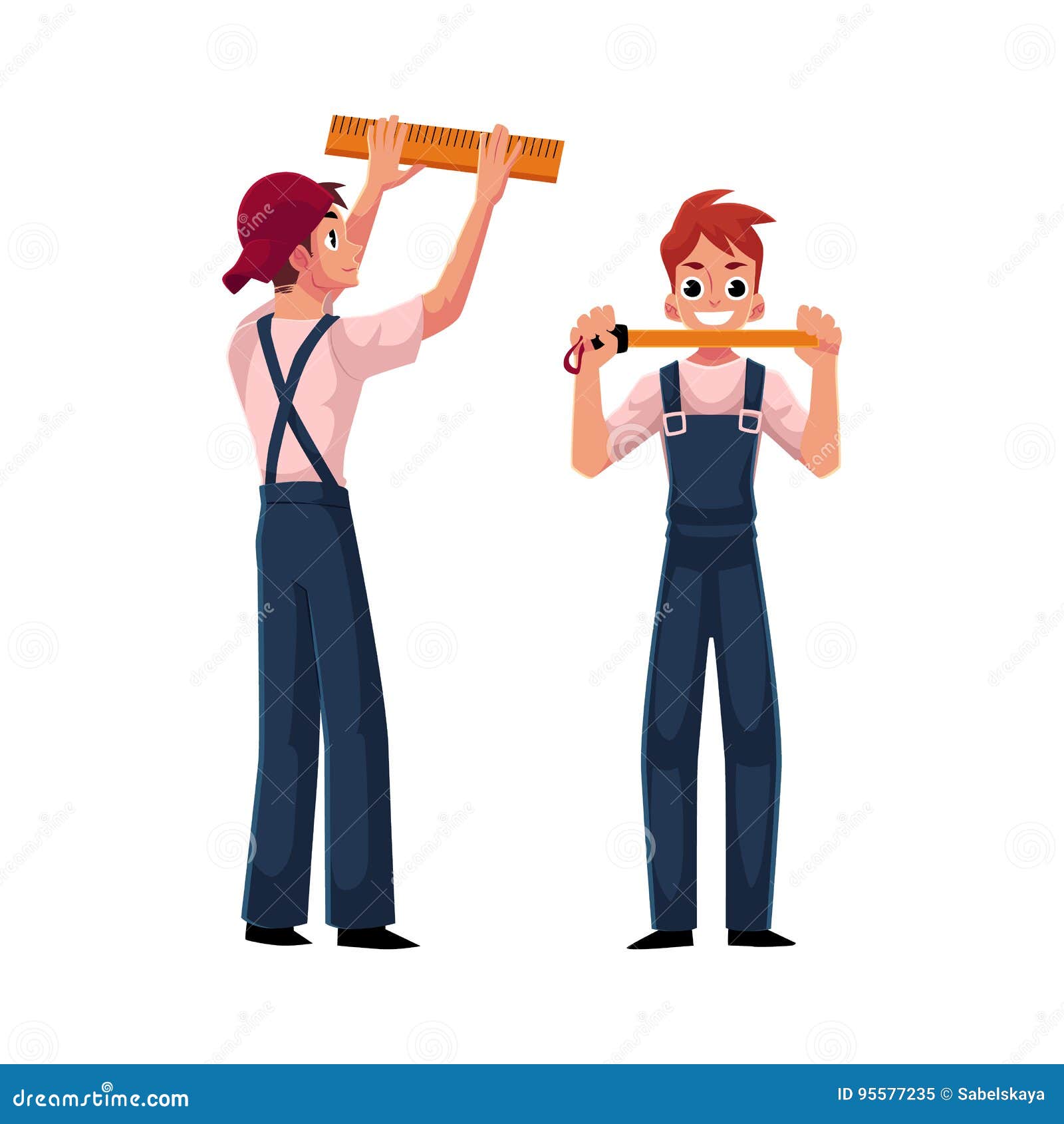 Construction Worker, Builder in Uniform Showing Measuring Tape Stock ...