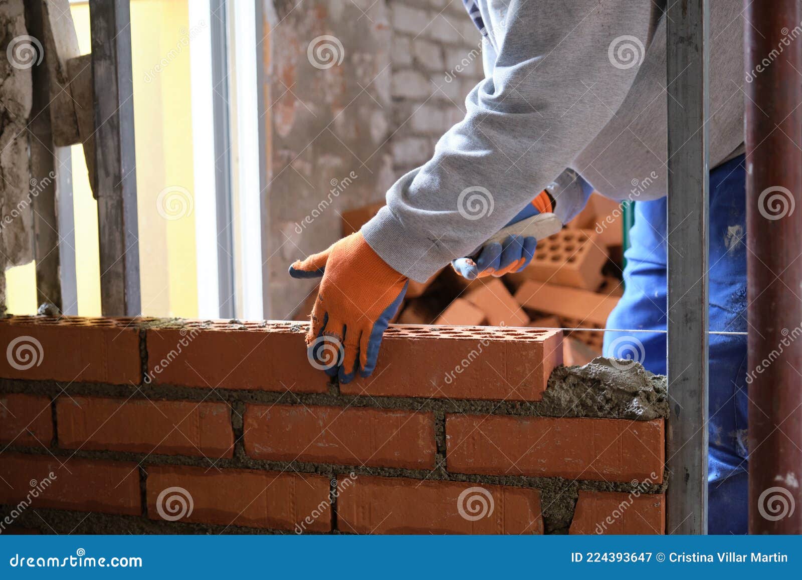 Construction Worker Building a Brick Wall Stock Image - Image of ...