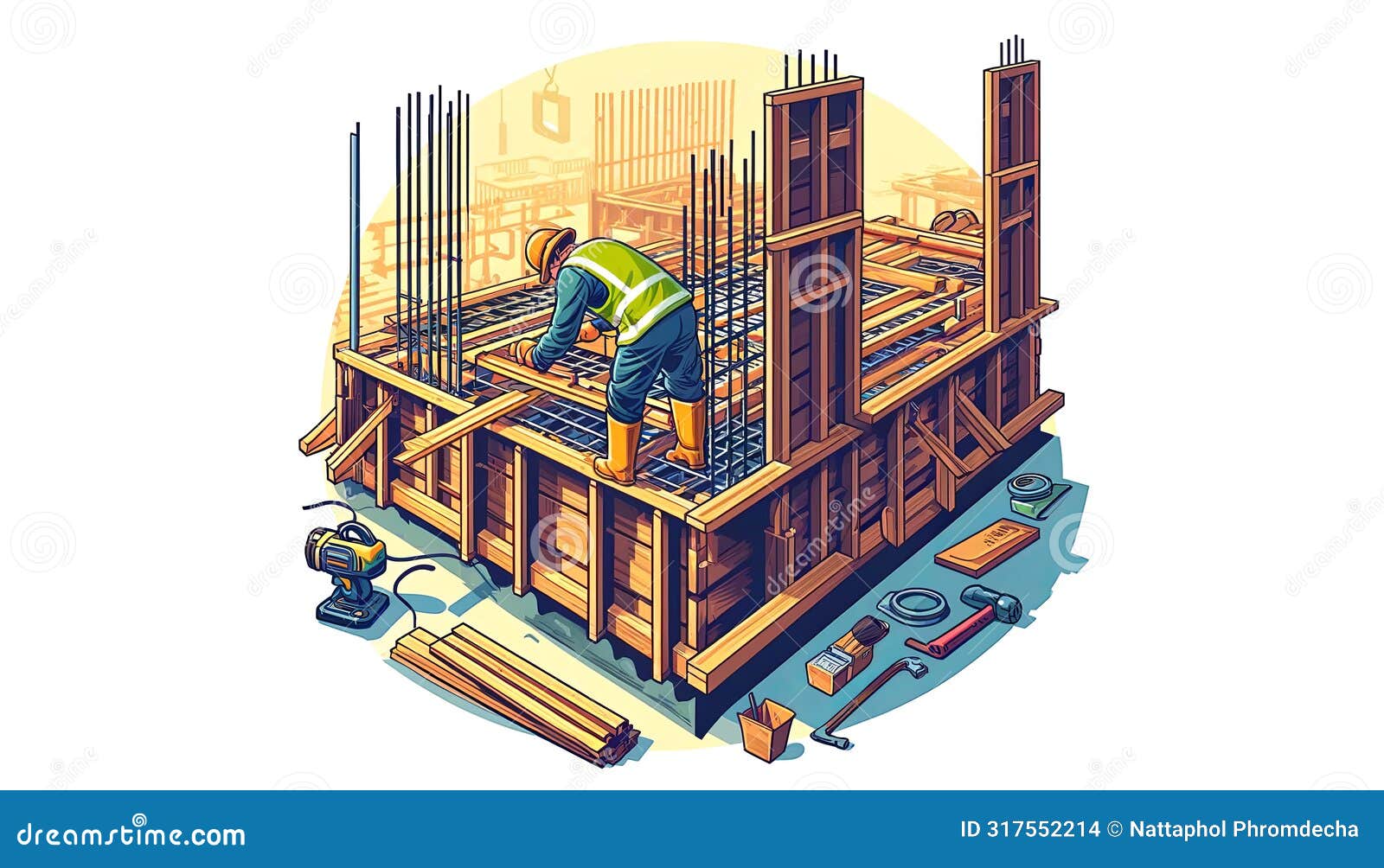 Construction Worker Building Concrete Formwork on Site Stock ...