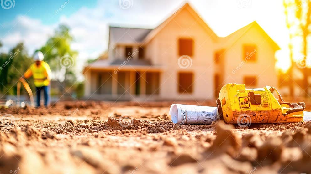 Construction Worker Building on Dirt, Ground Development in Progress ...