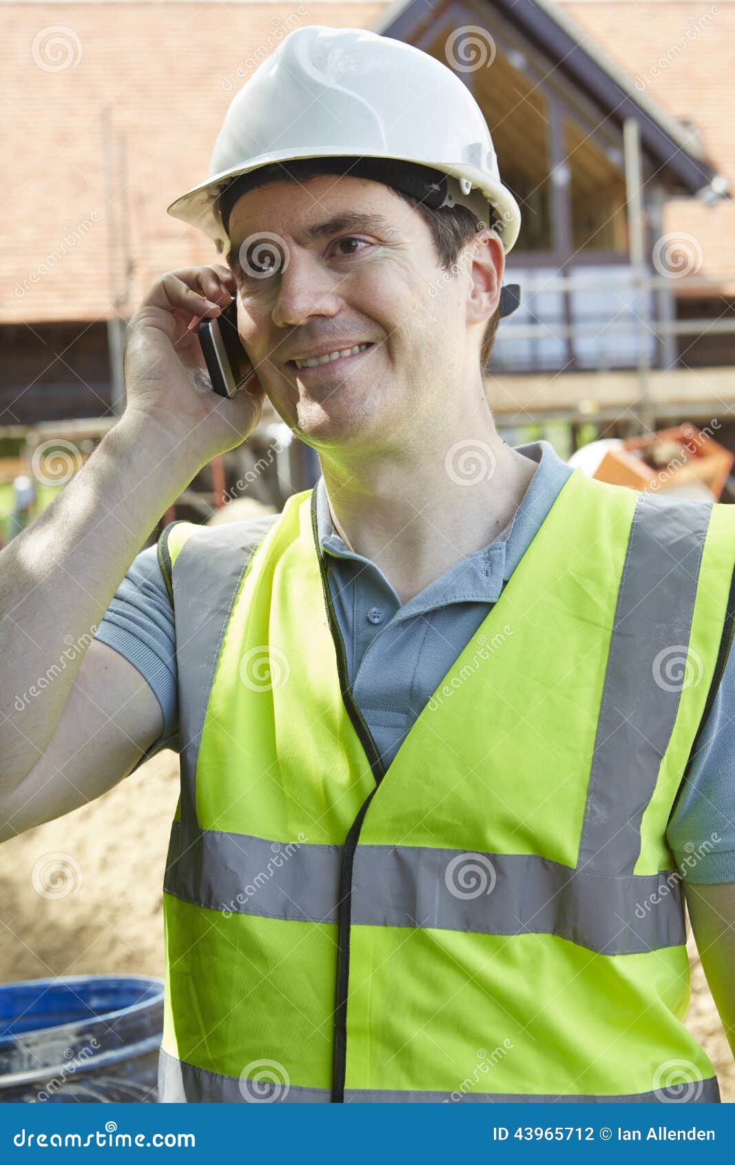 Construction Worker on Building Site Using Mobile Phone Stock Photo ...
