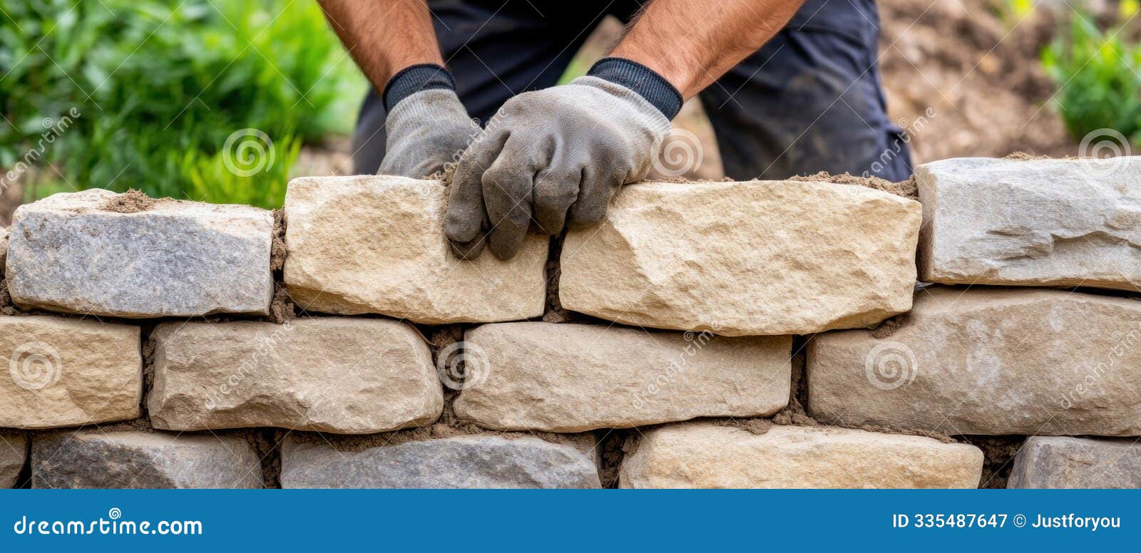 Construction Worker Building Stone Wall with Gloves Stock Illustration ...