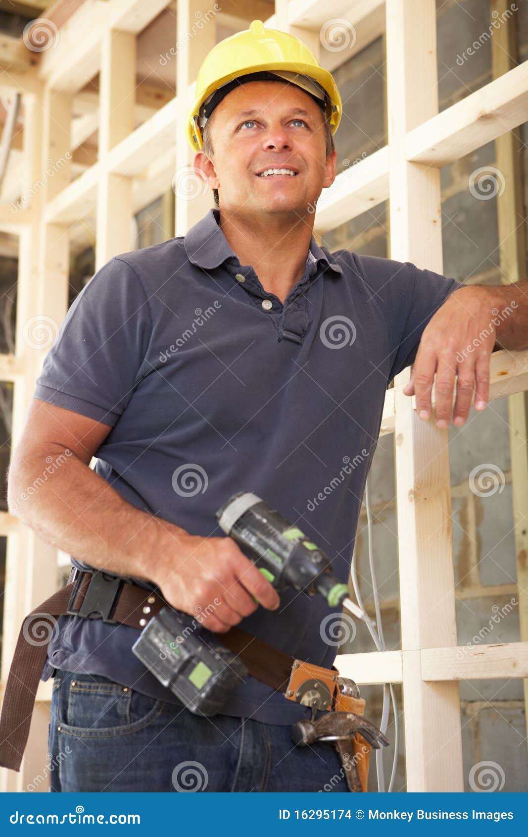 Construction Worker Building Timber Frame Stock Photo - Image of middle ...