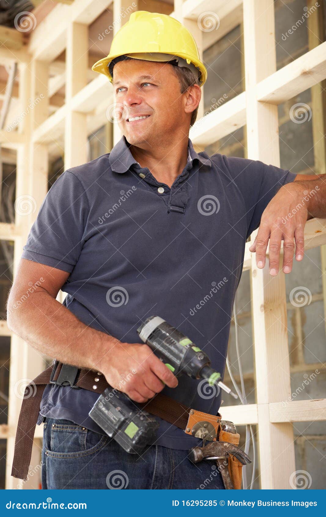 Construction Worker Building Timber Frame Stock Image - Image of ...