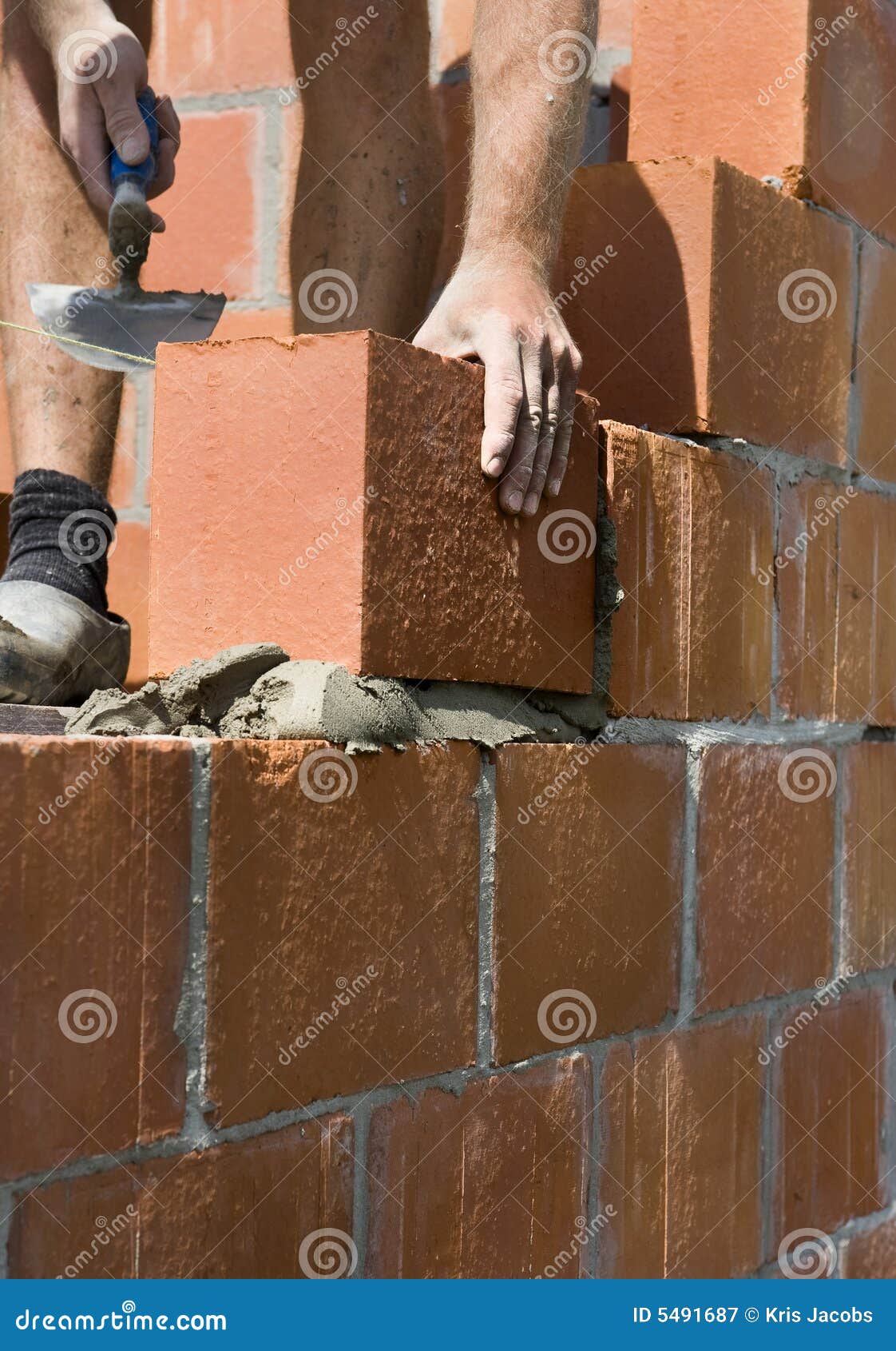 Construction Worker Building a Wall Stock Image - Image of seam, real ...